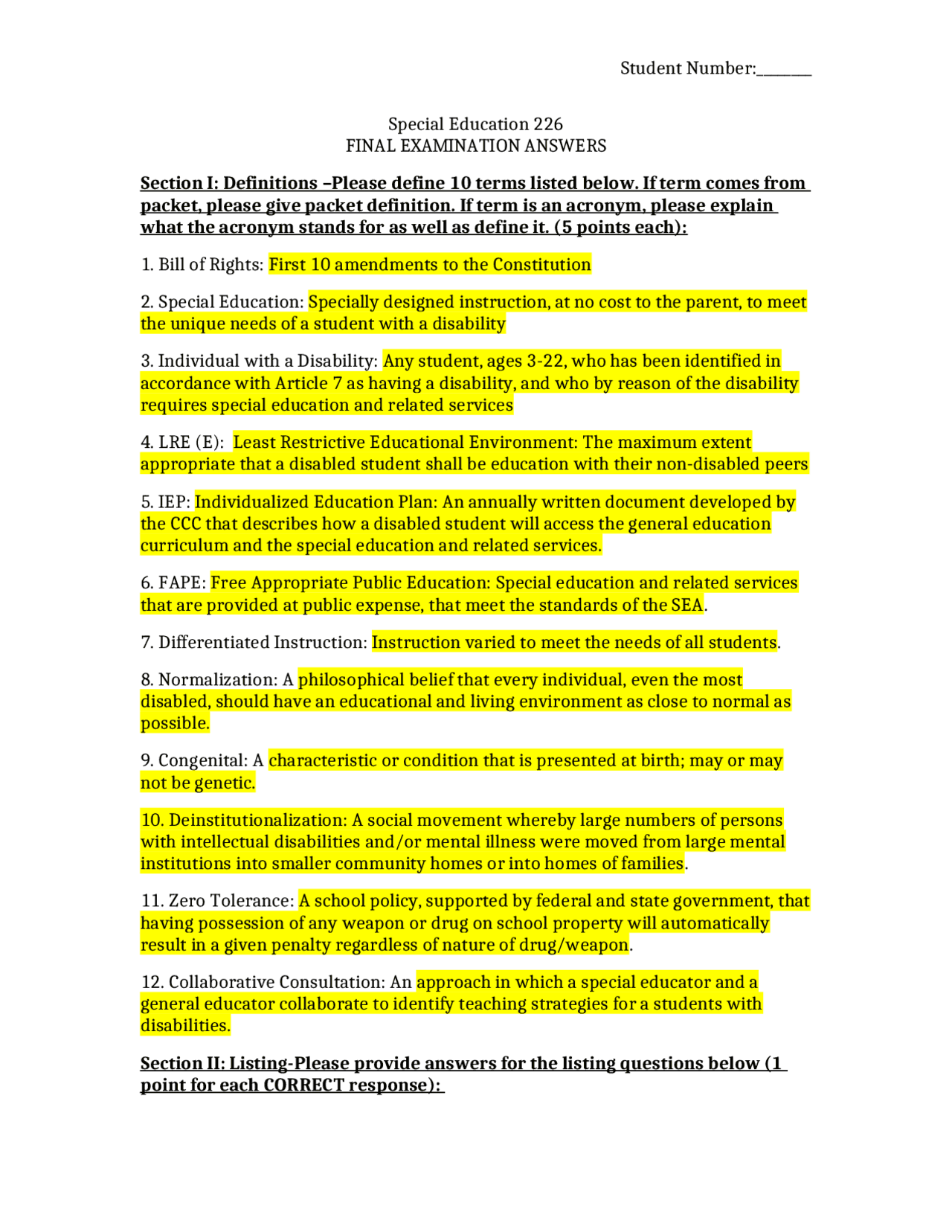 Final Examination Answer - Exceptional Learners Regular Classroom ...