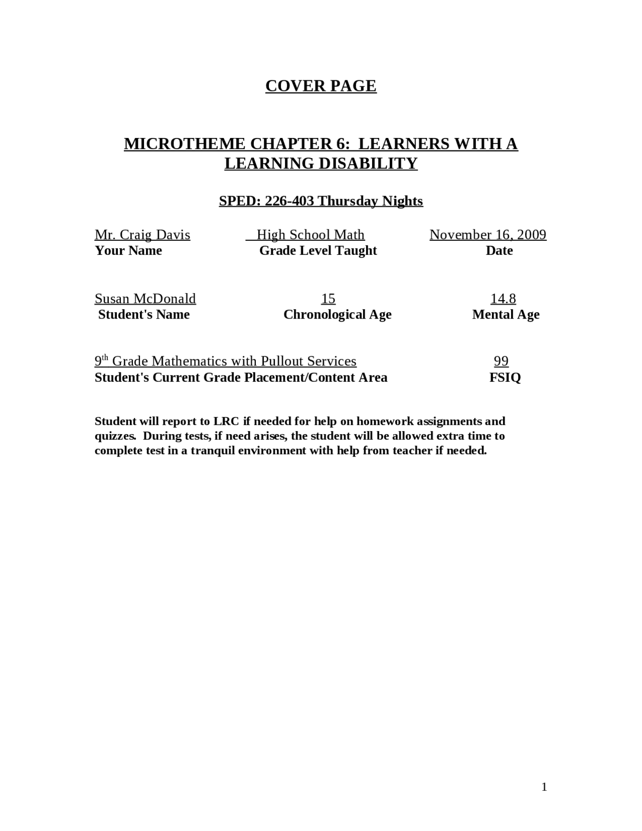 Microtheme – Learnings with a Learning Disability - Notes | SPED 226 ...