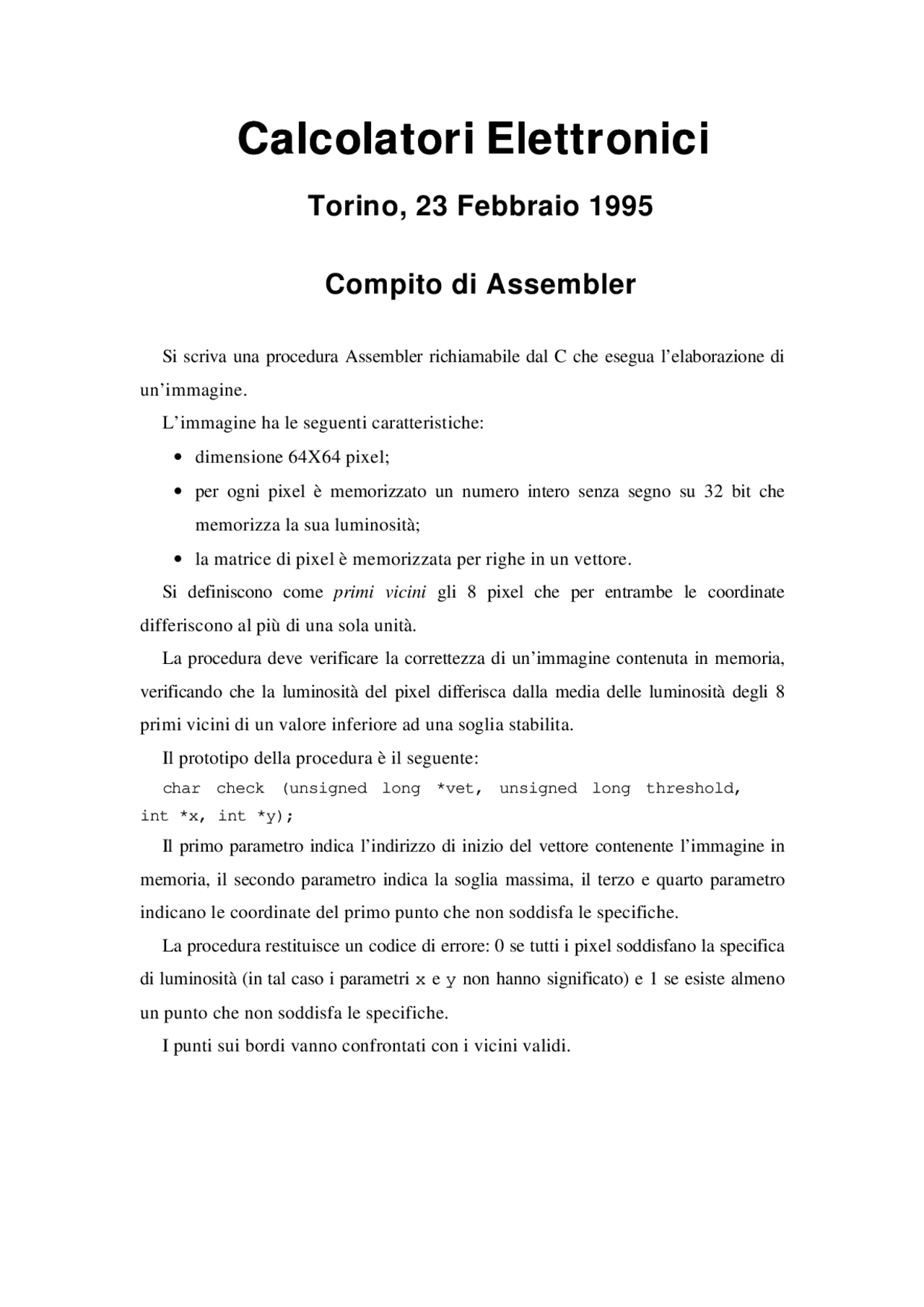 Calcolatori Elettronici Tema Desame 23 02 1995 Docsity
