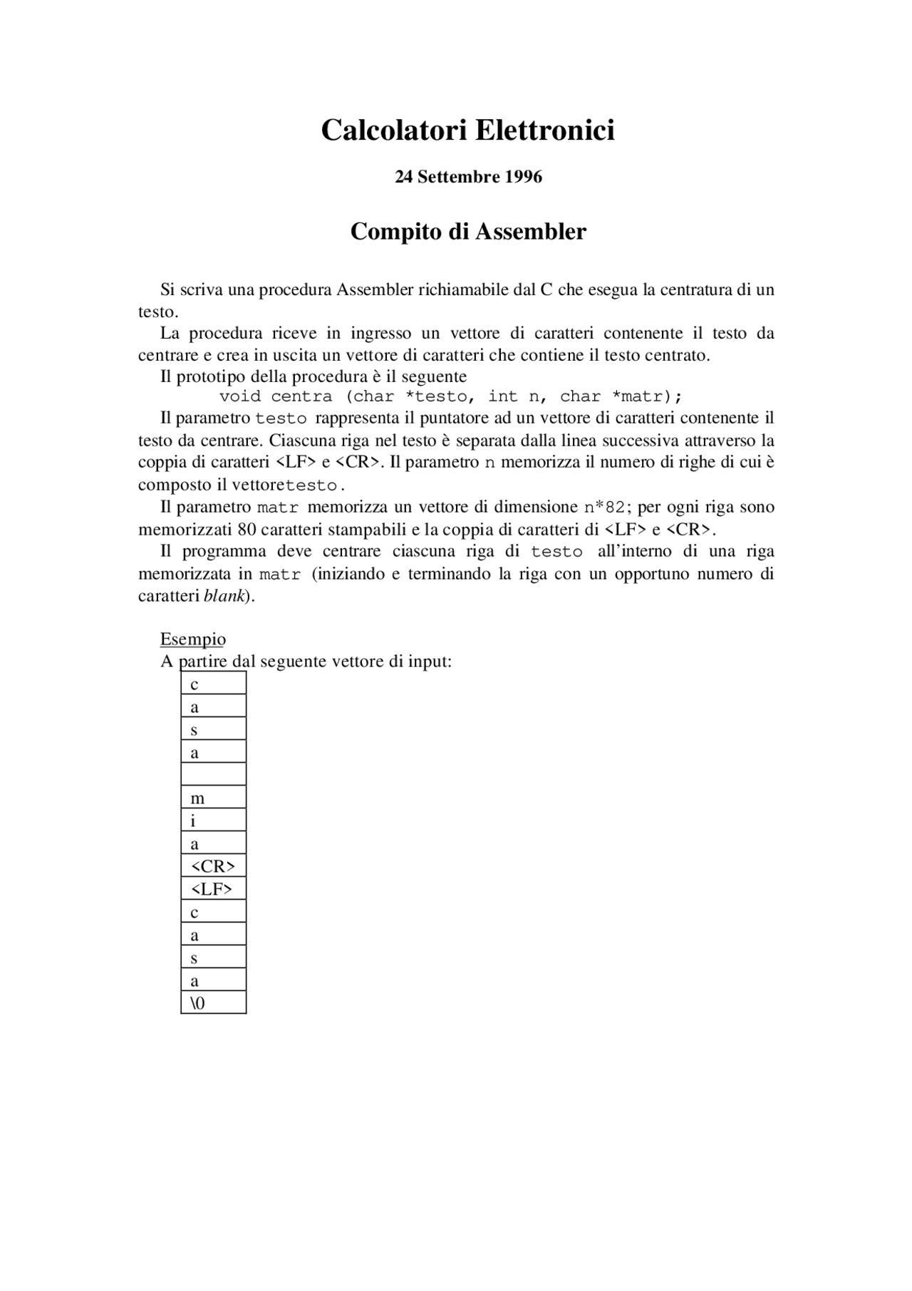 Calcolatori Elettronici Tema Desame 24 09 1996 Docsity