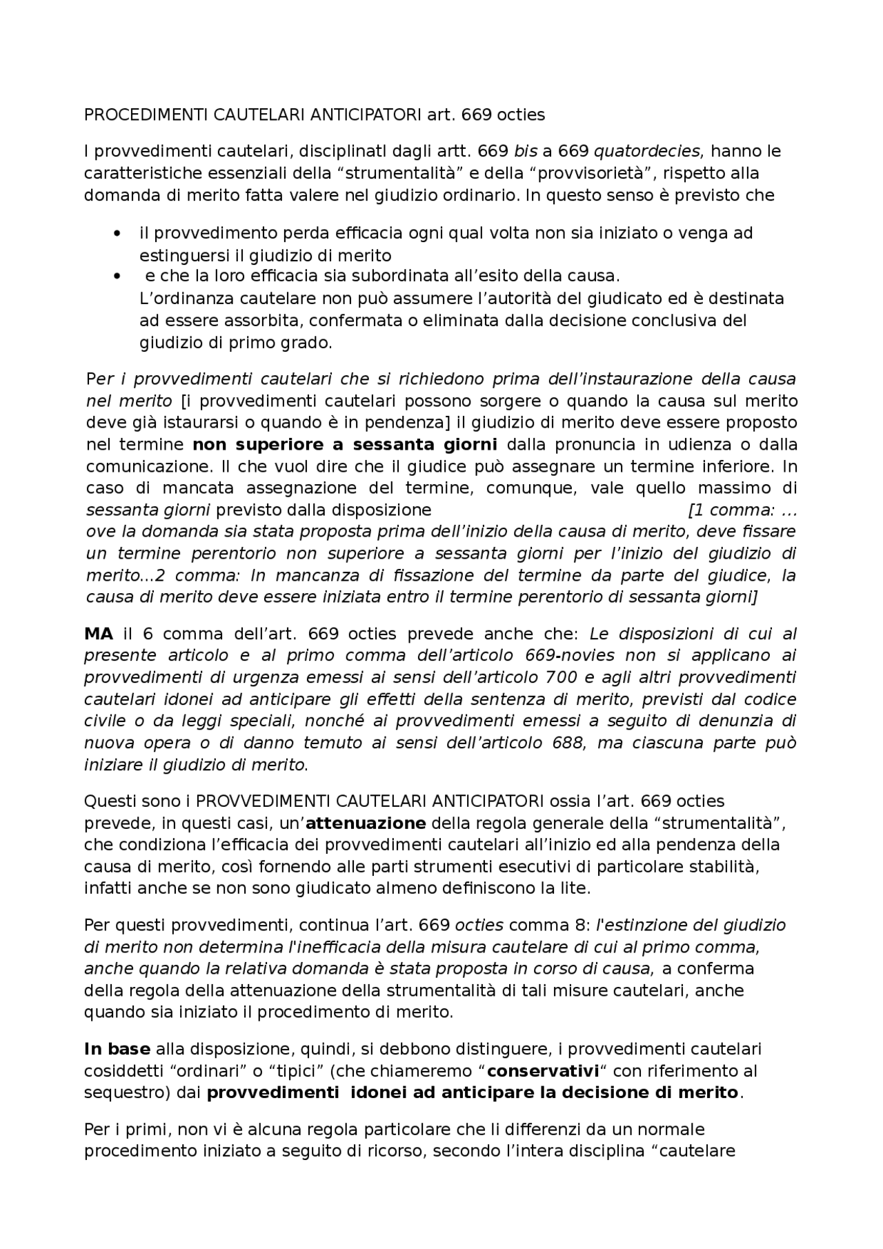 Procedimenti Cautelari Anticipatori Docsity