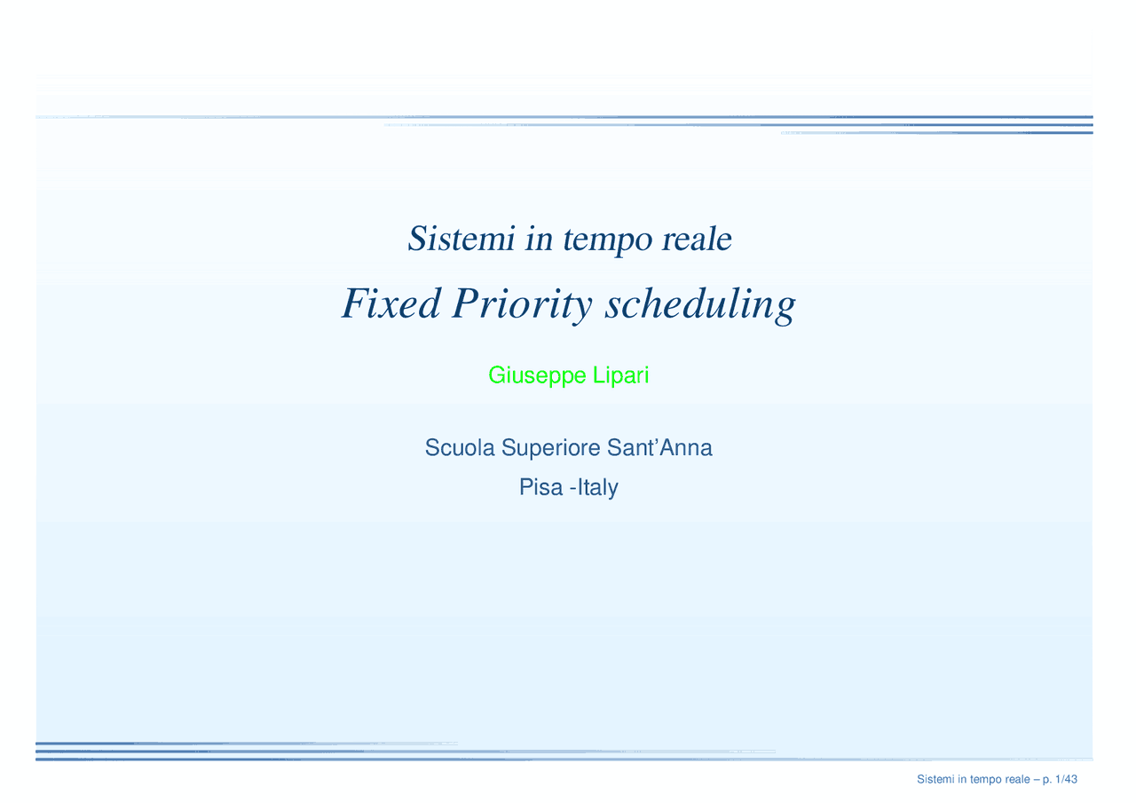 Sistemi Operativi Tempo Reale Fixed Priority Scheduling Docsity