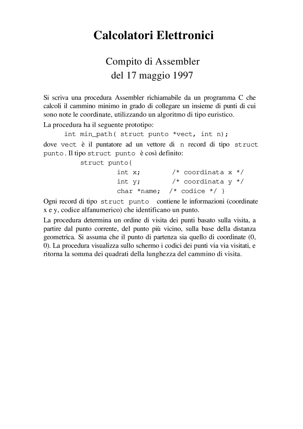 Calcolatori Elettronici Tema Desame 17 05 1997 Docsity