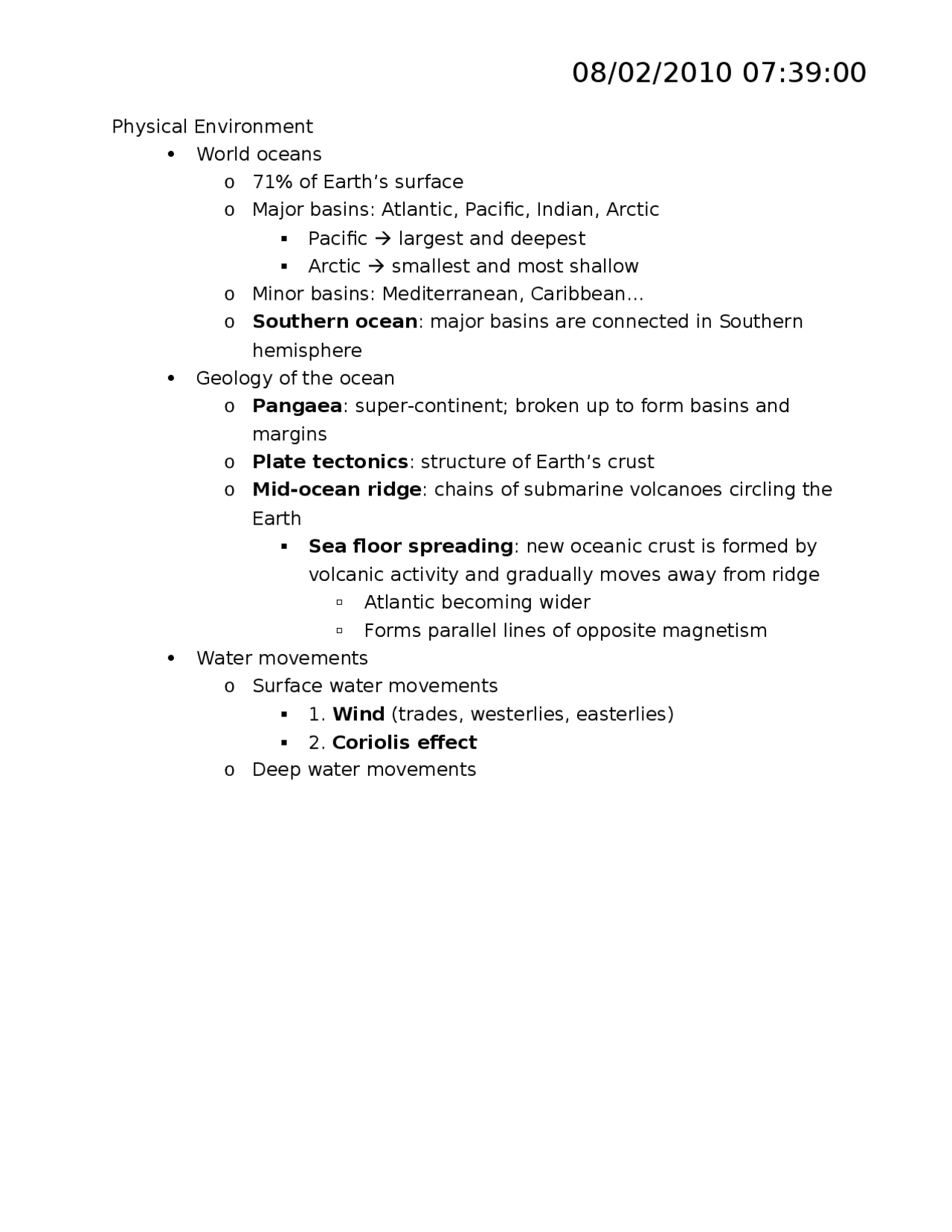 Notes on Physical Environment - Marine Biology | MARS 3450 - Docsity