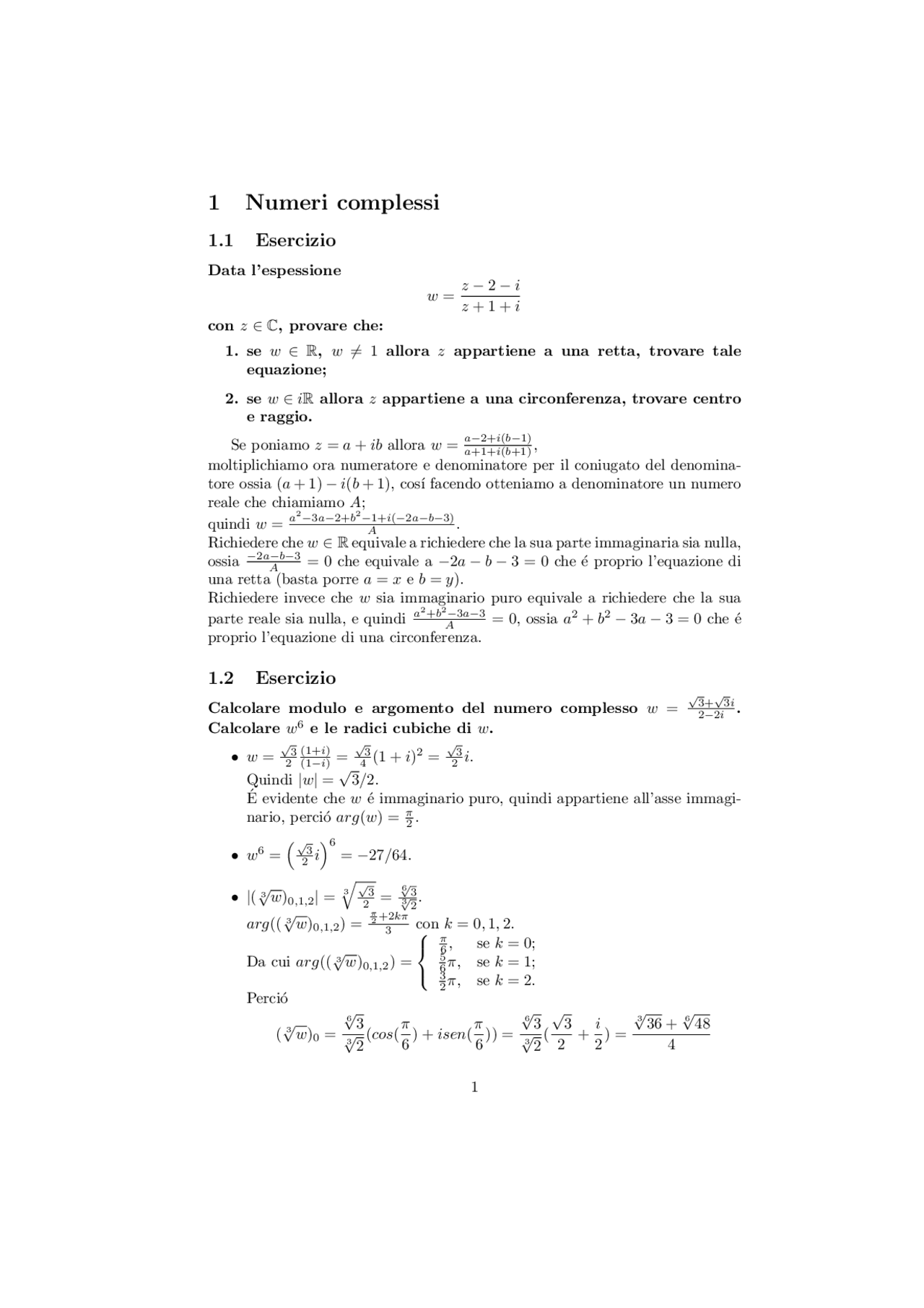 Analisi Esercizi Risolti Su Numeri Complessi E Integrali Esercizi
