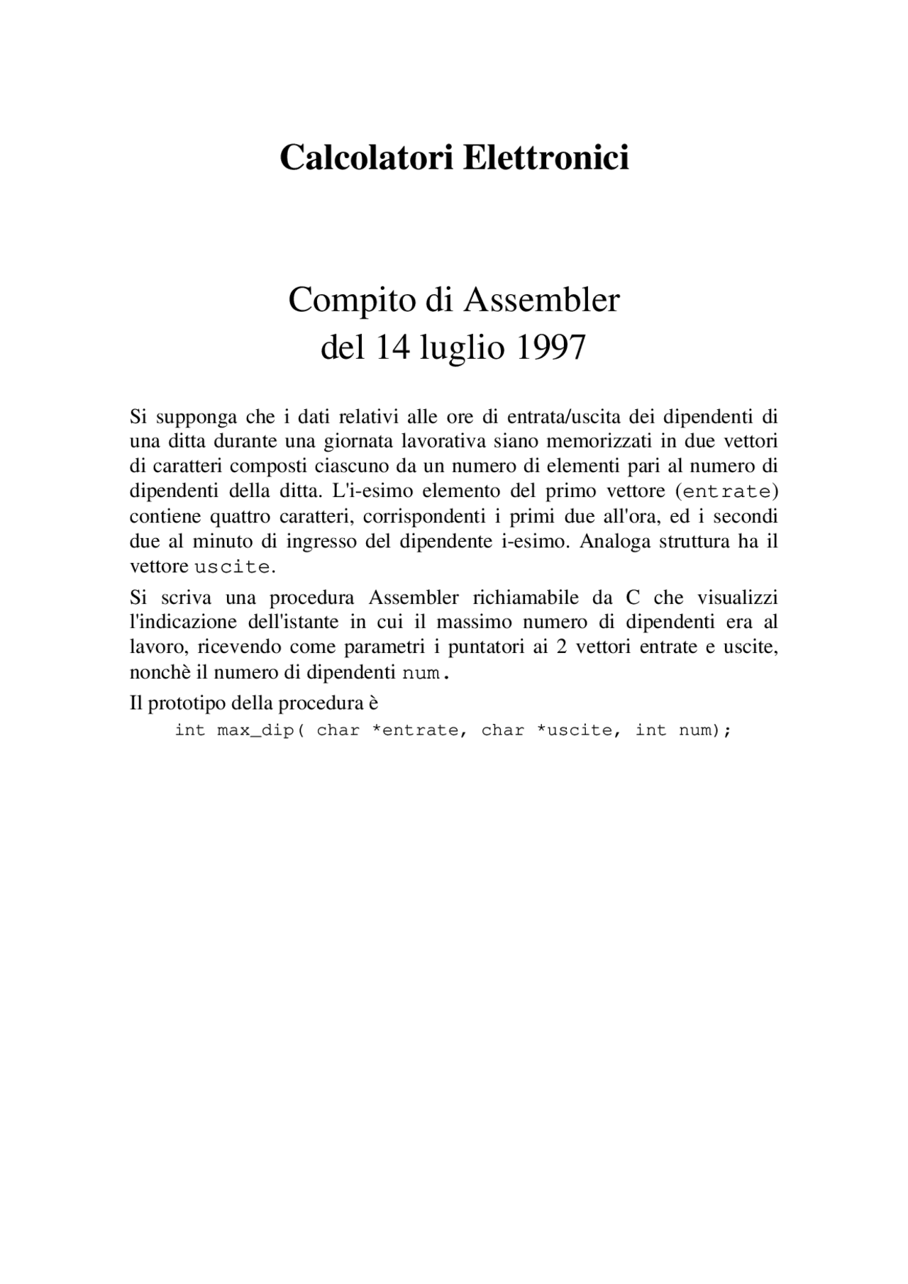 Calcolatori Elettronici Tema Desame 14 07 1997 Docsity