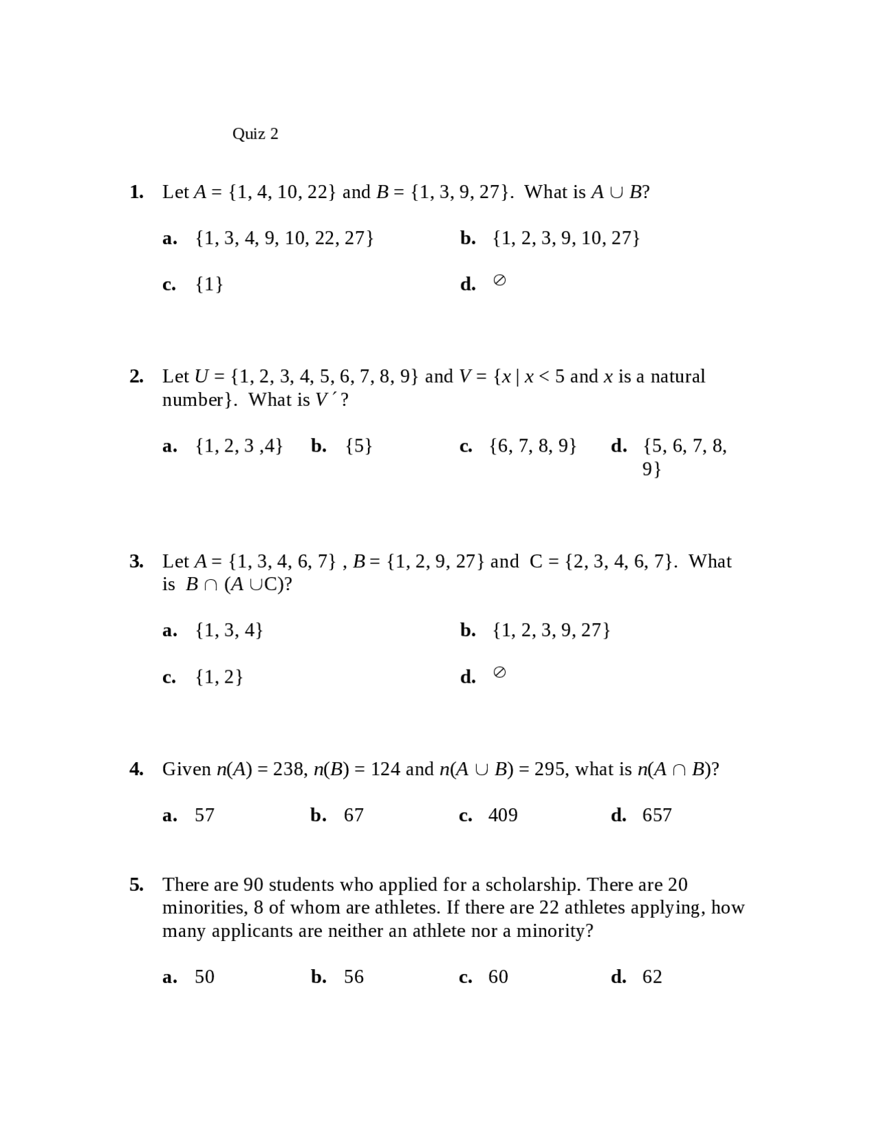 Quiz 2 Practice Questions Quantitative Literacy Math 102 Docsity