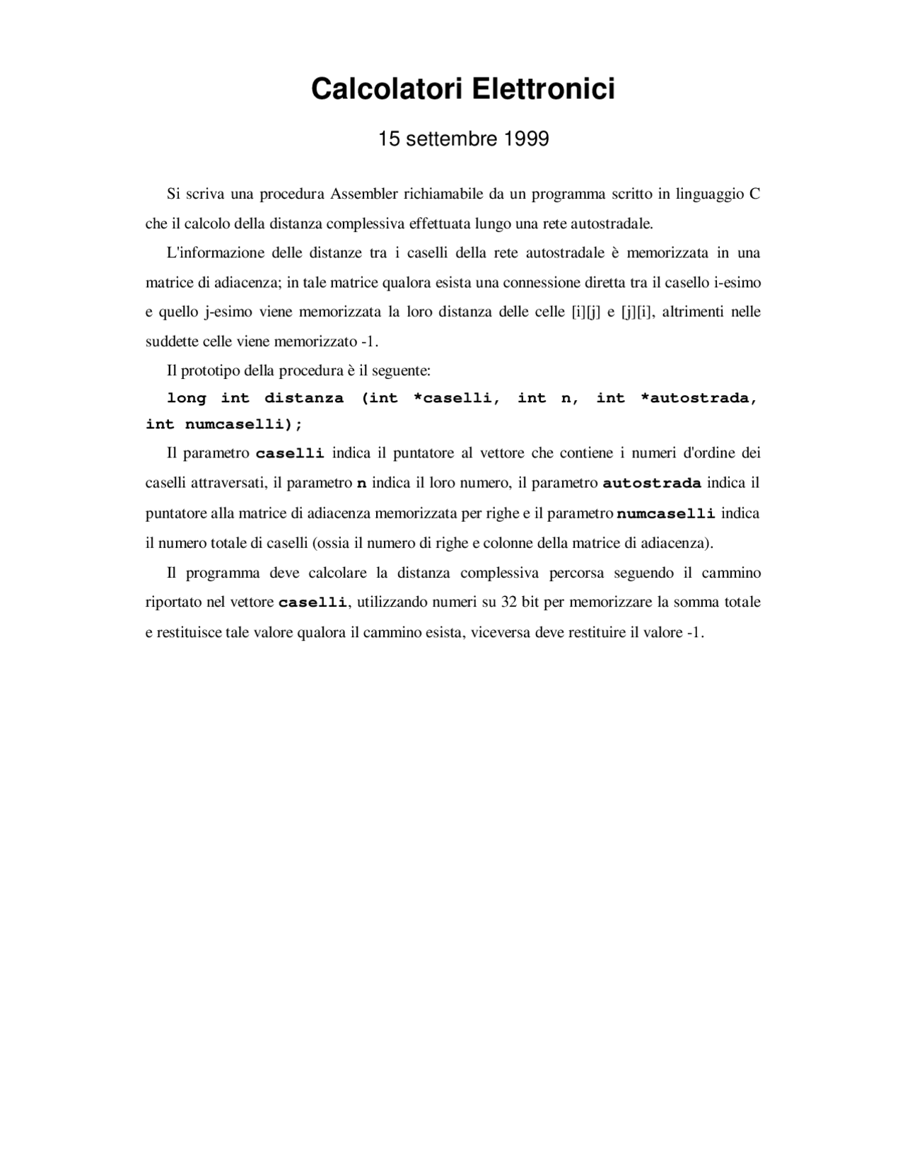 Calcolatori Elettronici Tema Desame 15 09 1999 Docsity