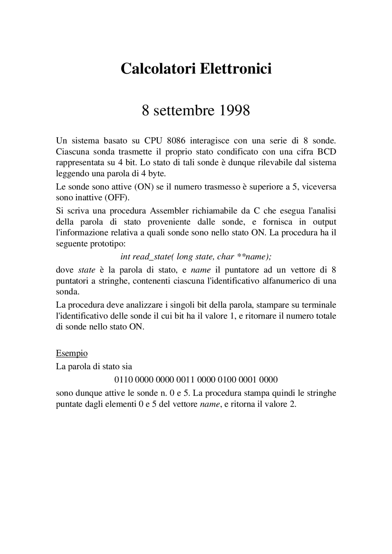 Calcolatori Elettronici Tema Desame 08 09 1998 Docsity
