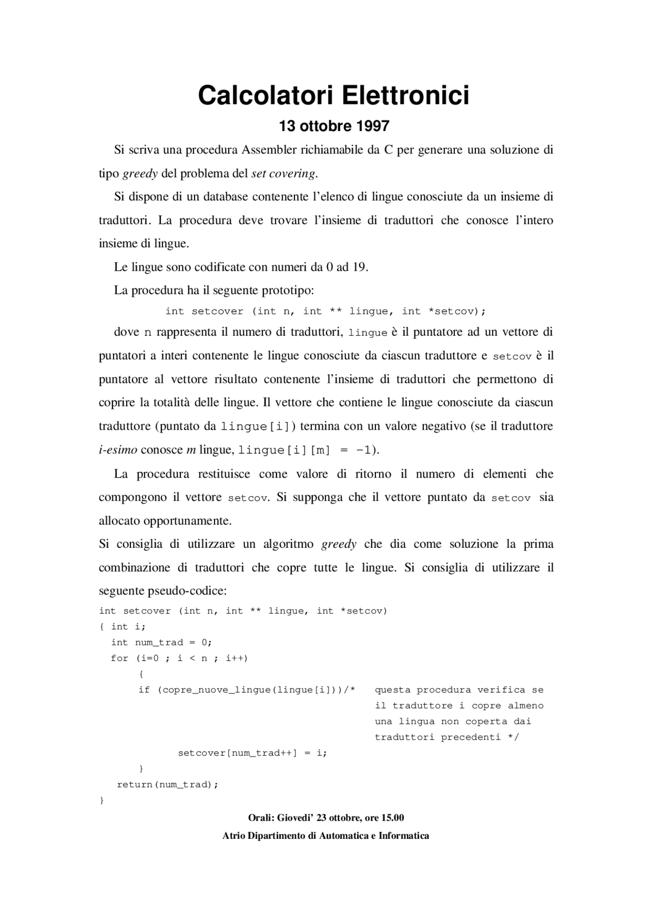 Calcolatori Elettronici Tema Desame 13 10 1997 Docsity