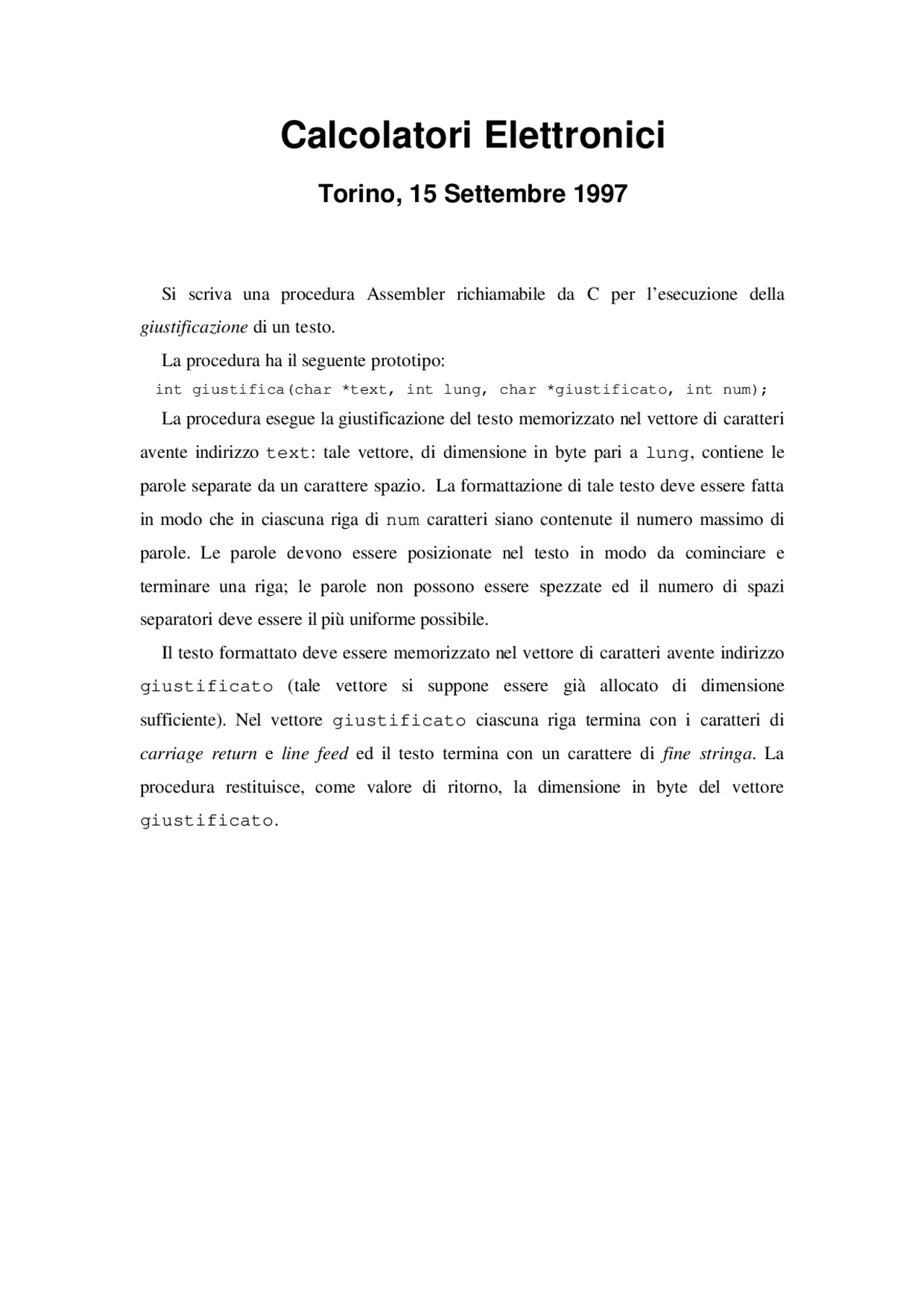 Calcolatori Elettronici Tema Desame 15 09 1997 Docsity