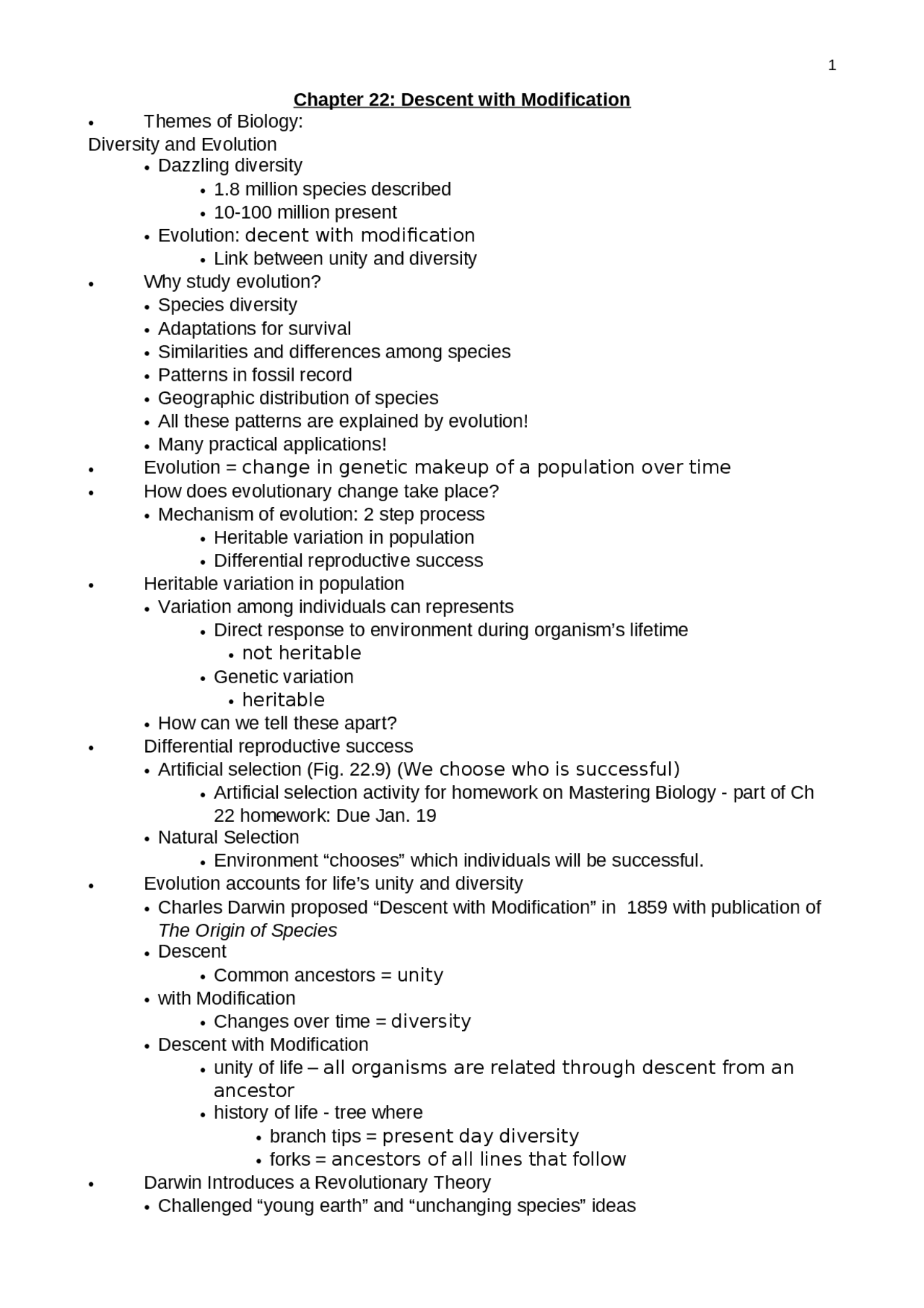 Notes On Descent With Modification Principles Of Biology Ii Biol