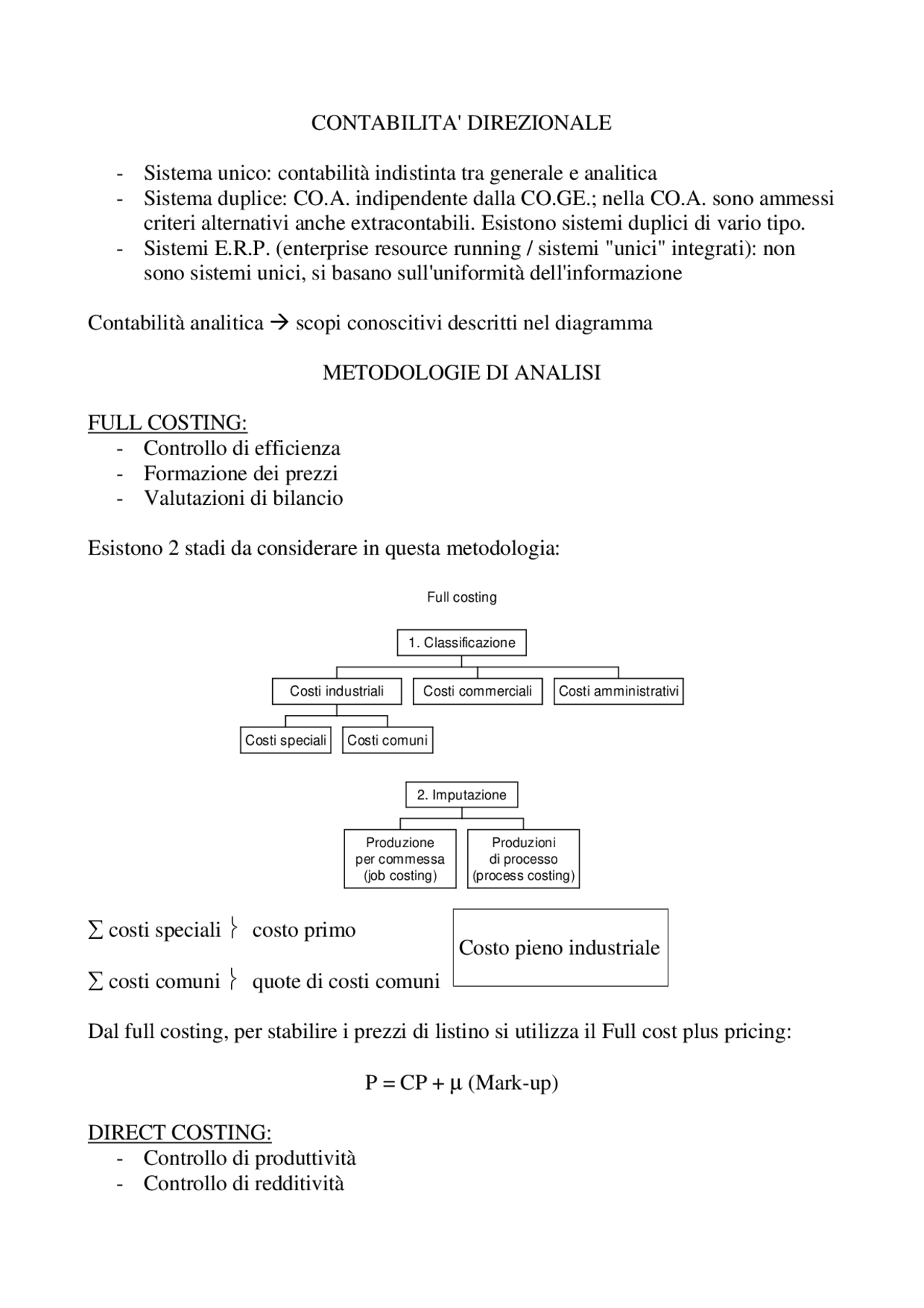 Contabilità Direzionale Schemi Docsity