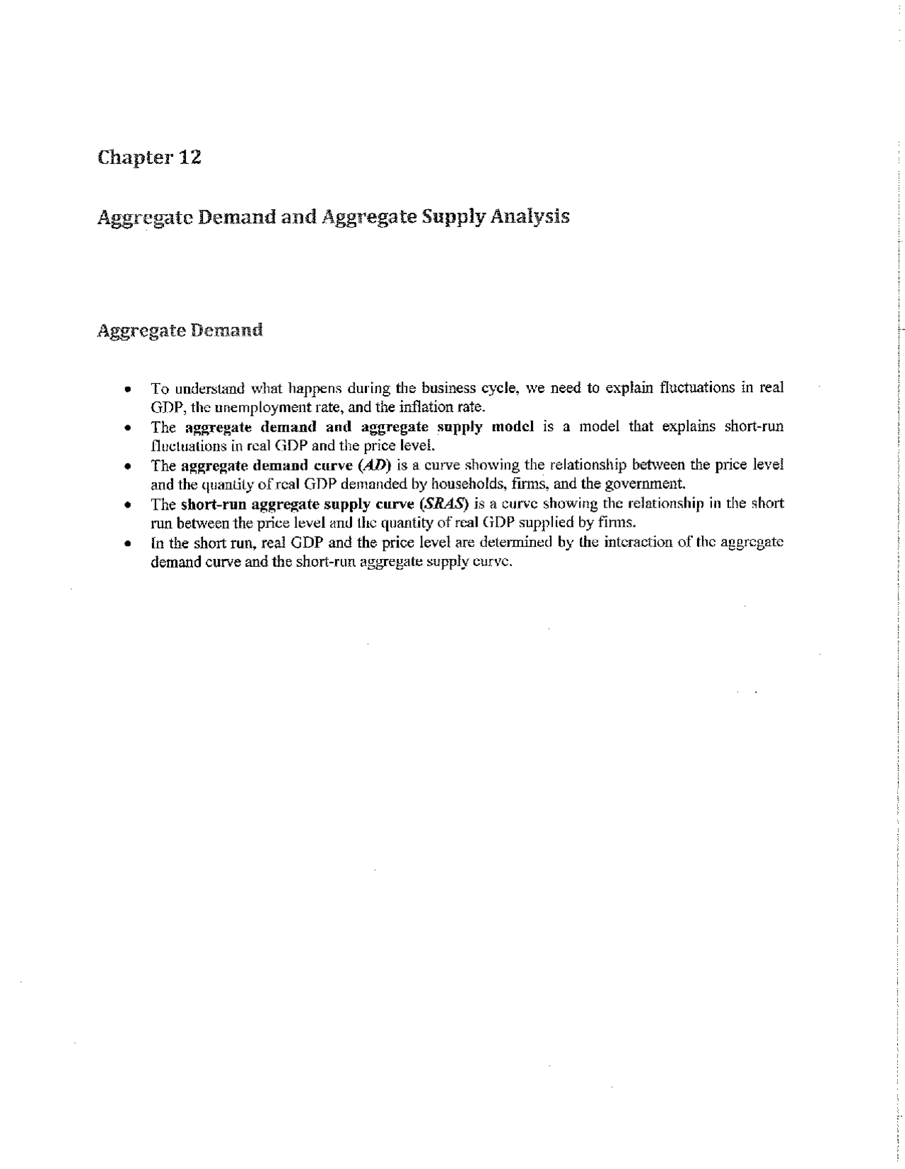 Aggregate Demand And Aggregate Supply Analysis Notes Econ 2010