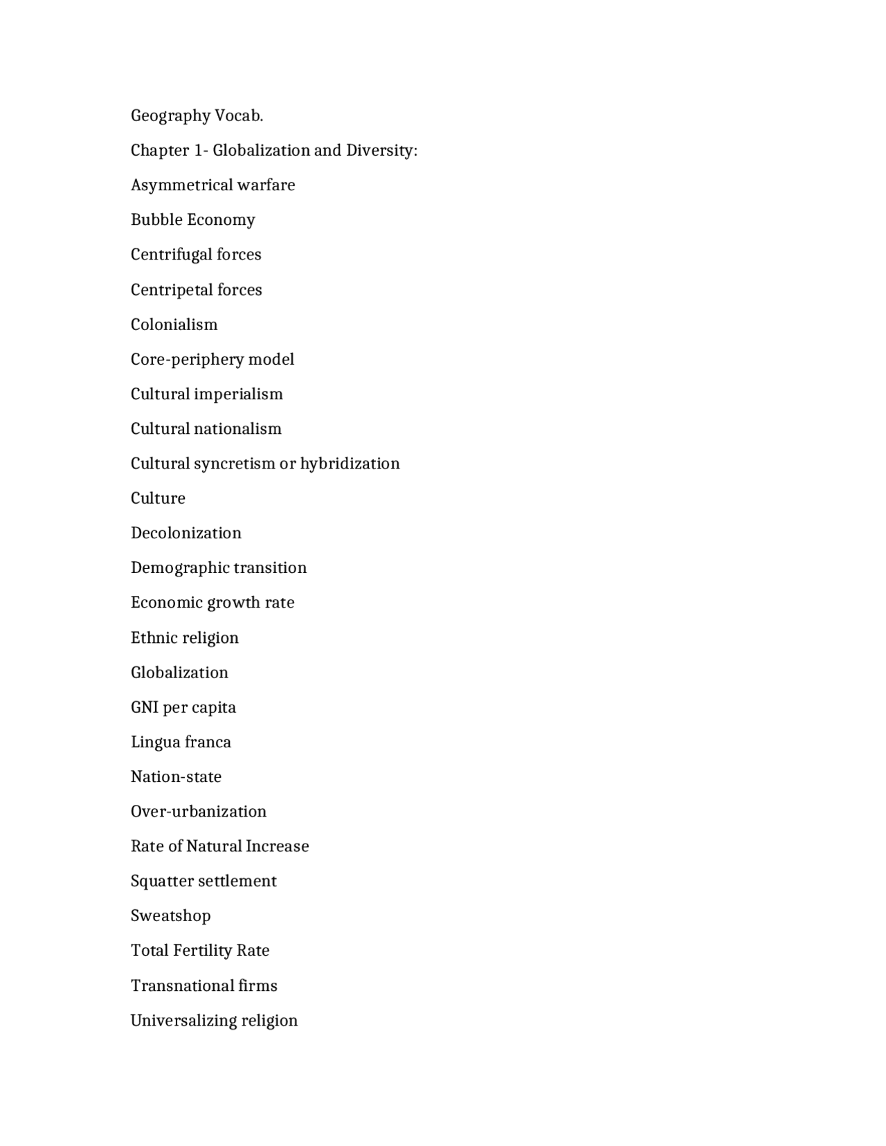 Geography Vocabulary: Globalization, Environment, and Regional Concepts ...