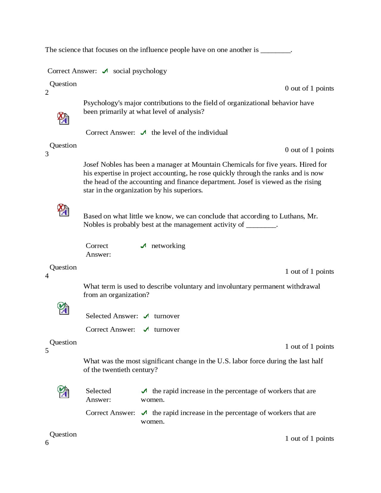 Practice Quiz with Solution - Organismal Behavior | MGT 417 - Docsity