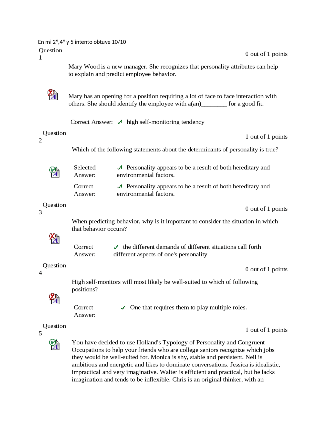 Quiz 4 With Solution For Organizational Behavior Mgt 417 Docsity