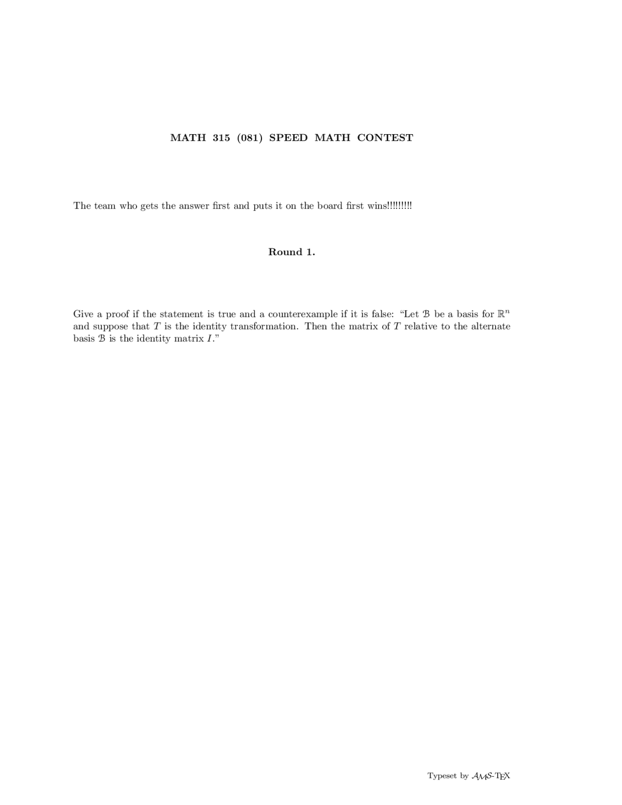 Practice Assignment Introduction To Linear Algebra Math 315 Docsity