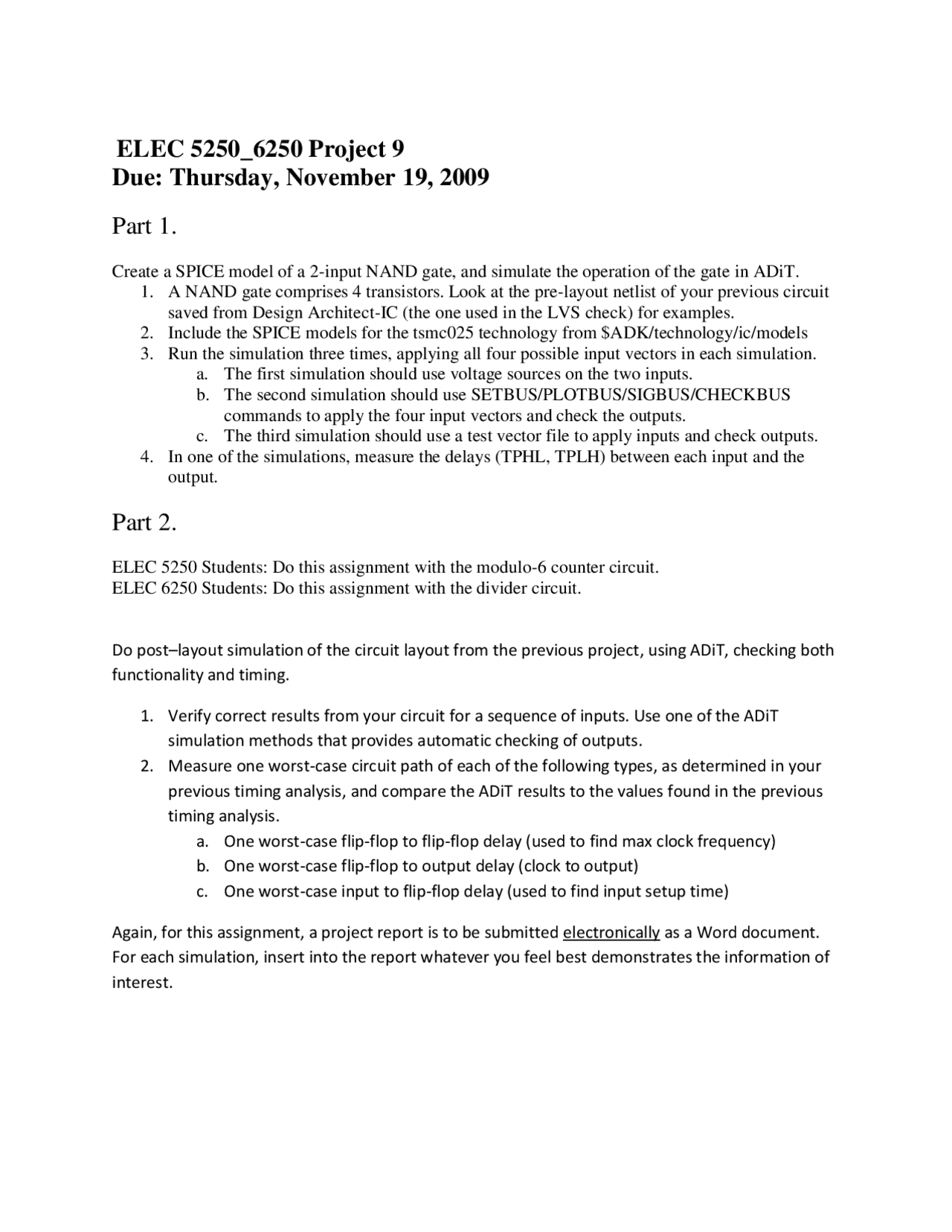 Computer Aided Design Of Digital Circuits Project 9 Report Elec