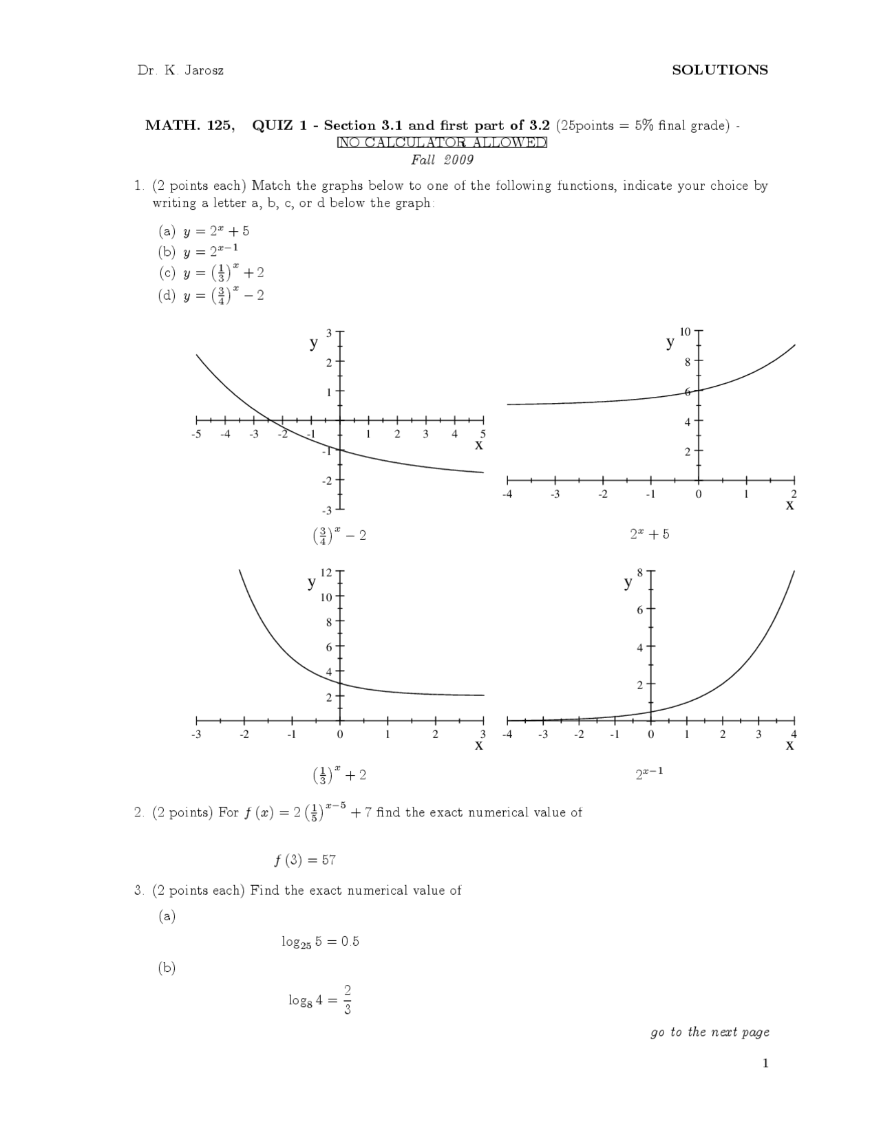 Quiz 1 With Solution For Precalculus Mathematics With Trigonometry