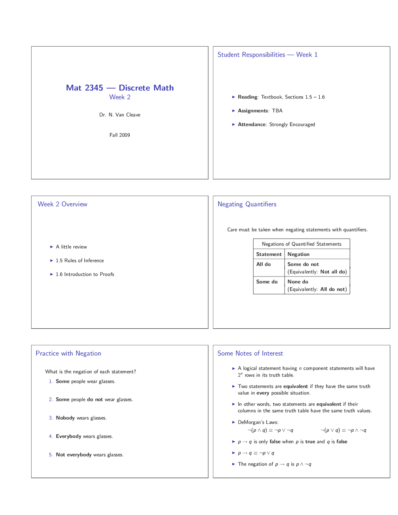 Negating Quantifiers, Rules of Inference and Introduction to Proofs ...