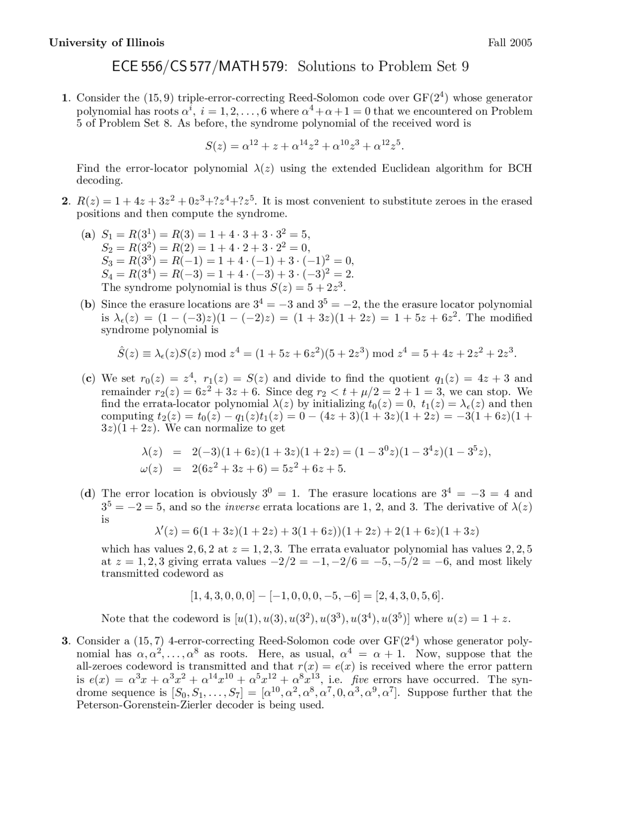 Coding Theory Problem Set 9 Solutions Ece 556 Docsity