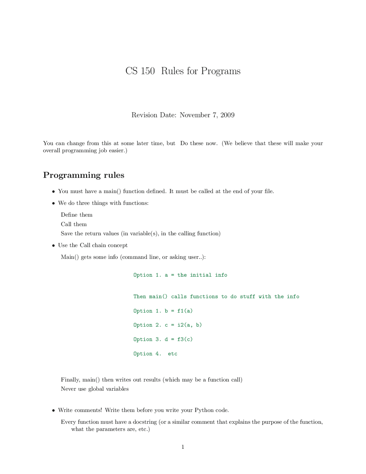 Programming Rules Programming I Notes Cs 150 Docsity