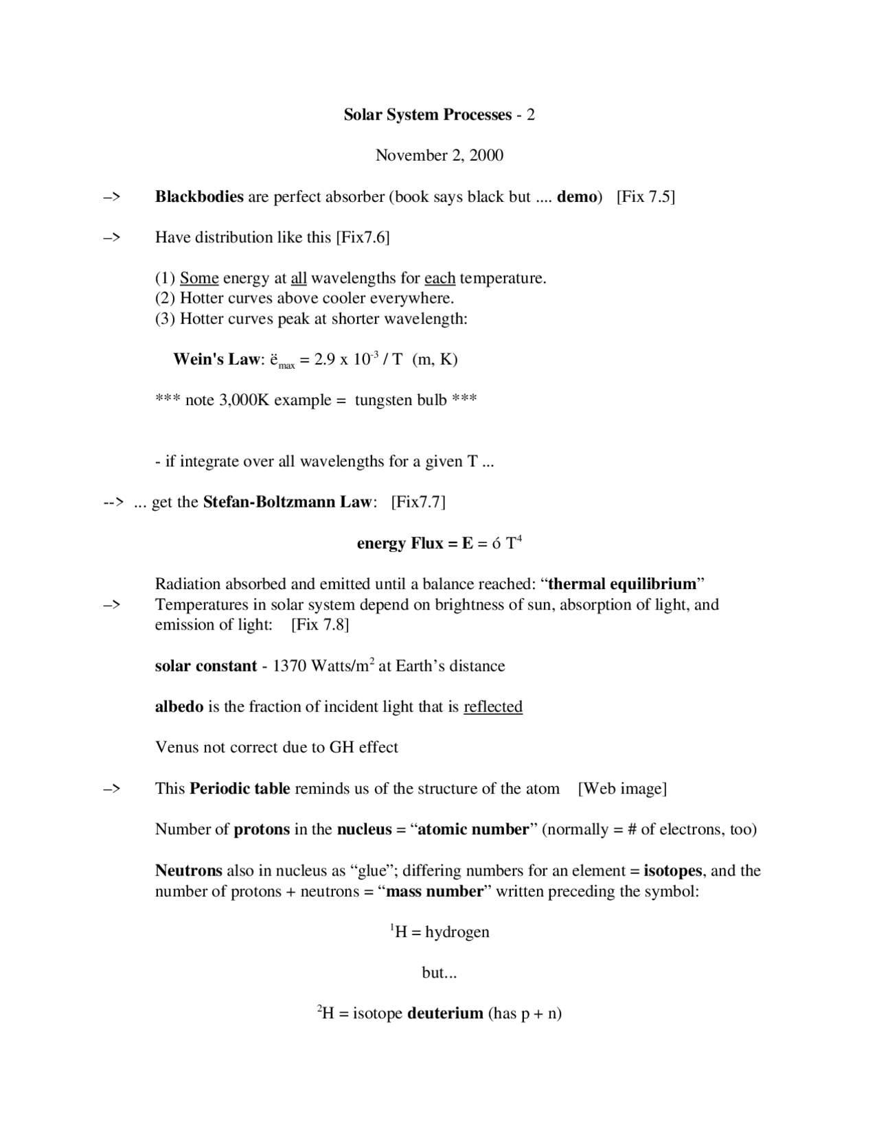 Notes On Solar System Processes Ii Introductory Astronomy I Ast