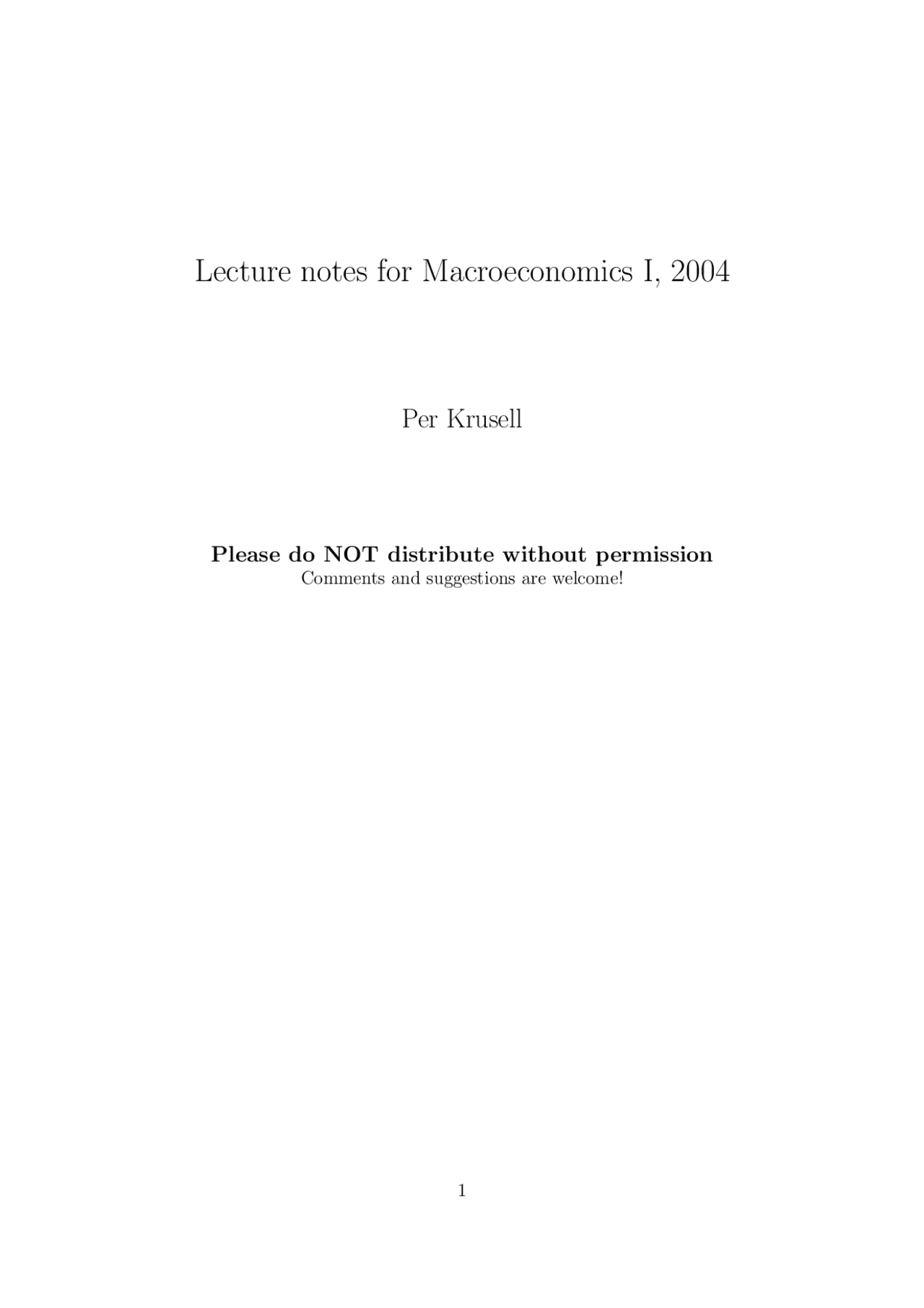 Lecture Notes For Macroeconomics I Econ 510 Docsity