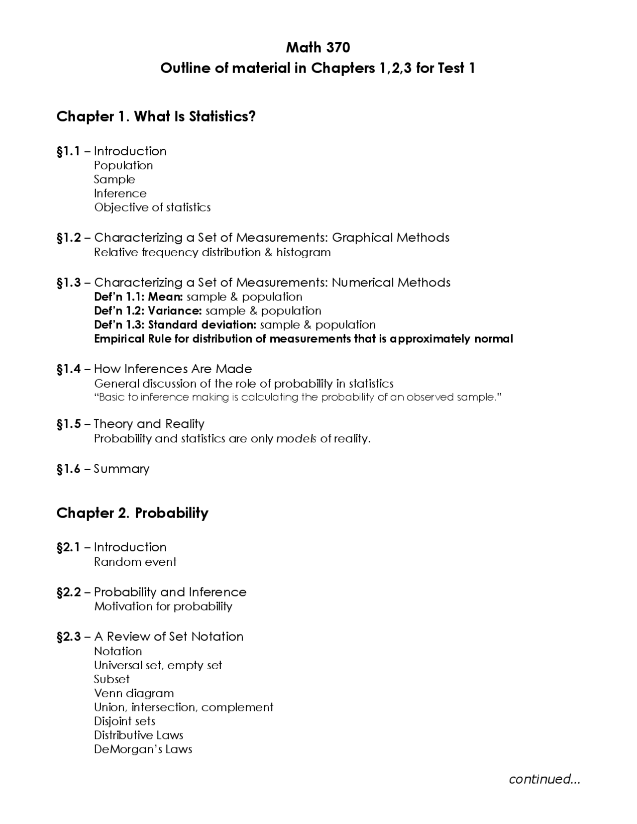 What Is Statistics Probability And Statistics I MATH 370 Docsity