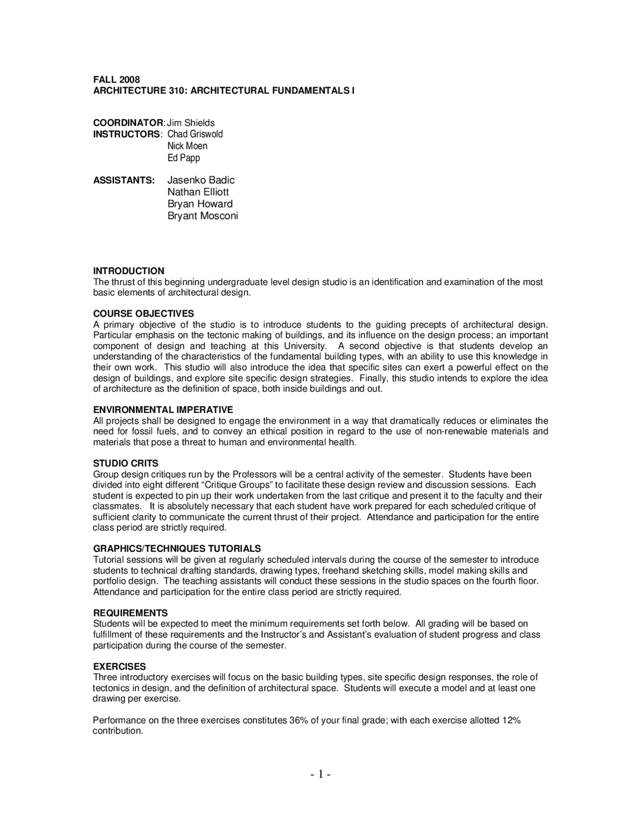 Fundamentals of Architectural Design I - Final | ARCH 310 | Exams ...