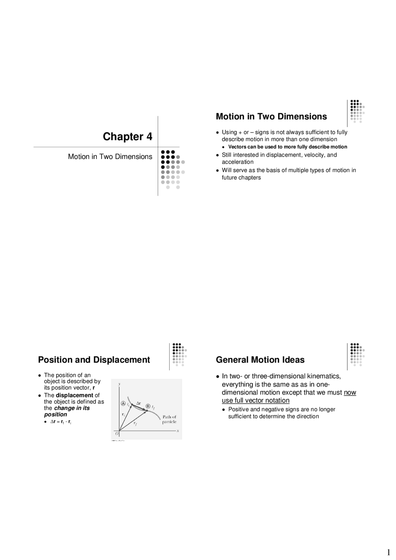 Motion In Two Dimensions Lecture Slides Phys 201 Docsity