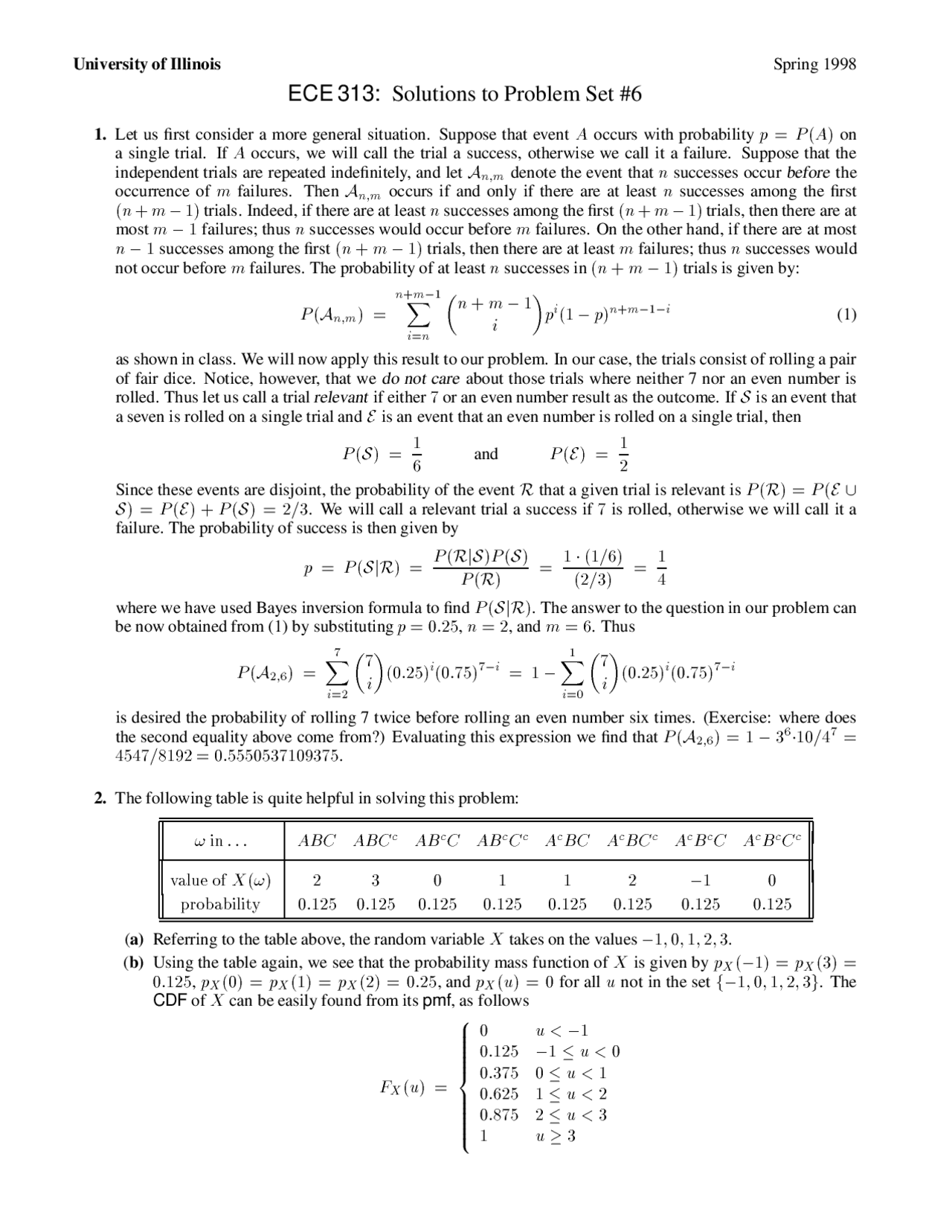 Probability with Engineering Applications - Solutions to Problem Set 6 ...
