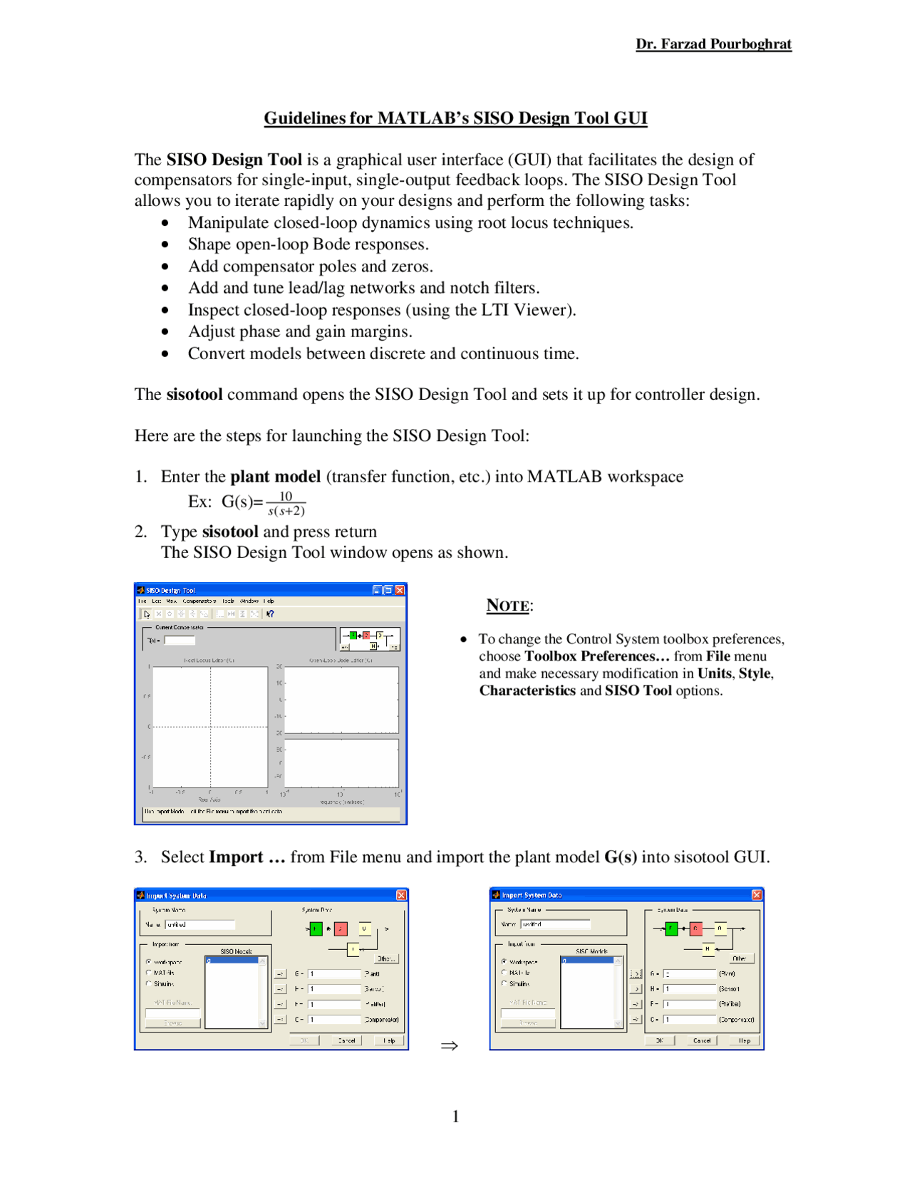 Guidelines for MATLAB’s SISO Design Tool GU | ECE 356 - Docsity