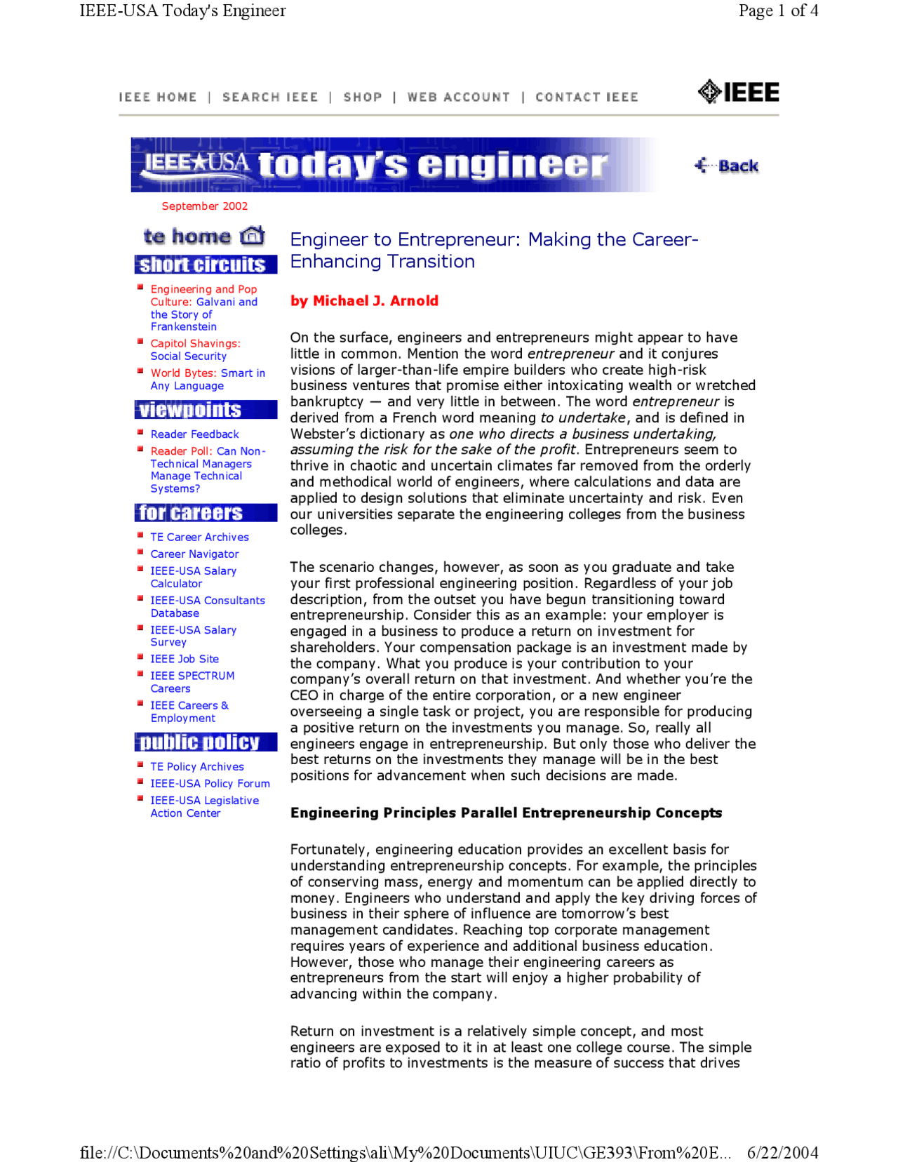 Engineering Principles Parallel Entrepreneurship Concepts Ge 498 Docsity