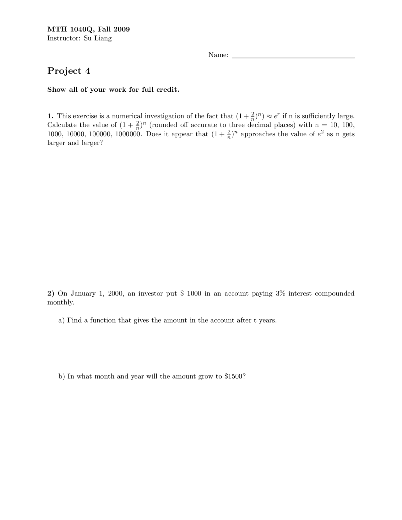 5 Questions On Elementary Mathematical Modeling Math 1040 Docsity