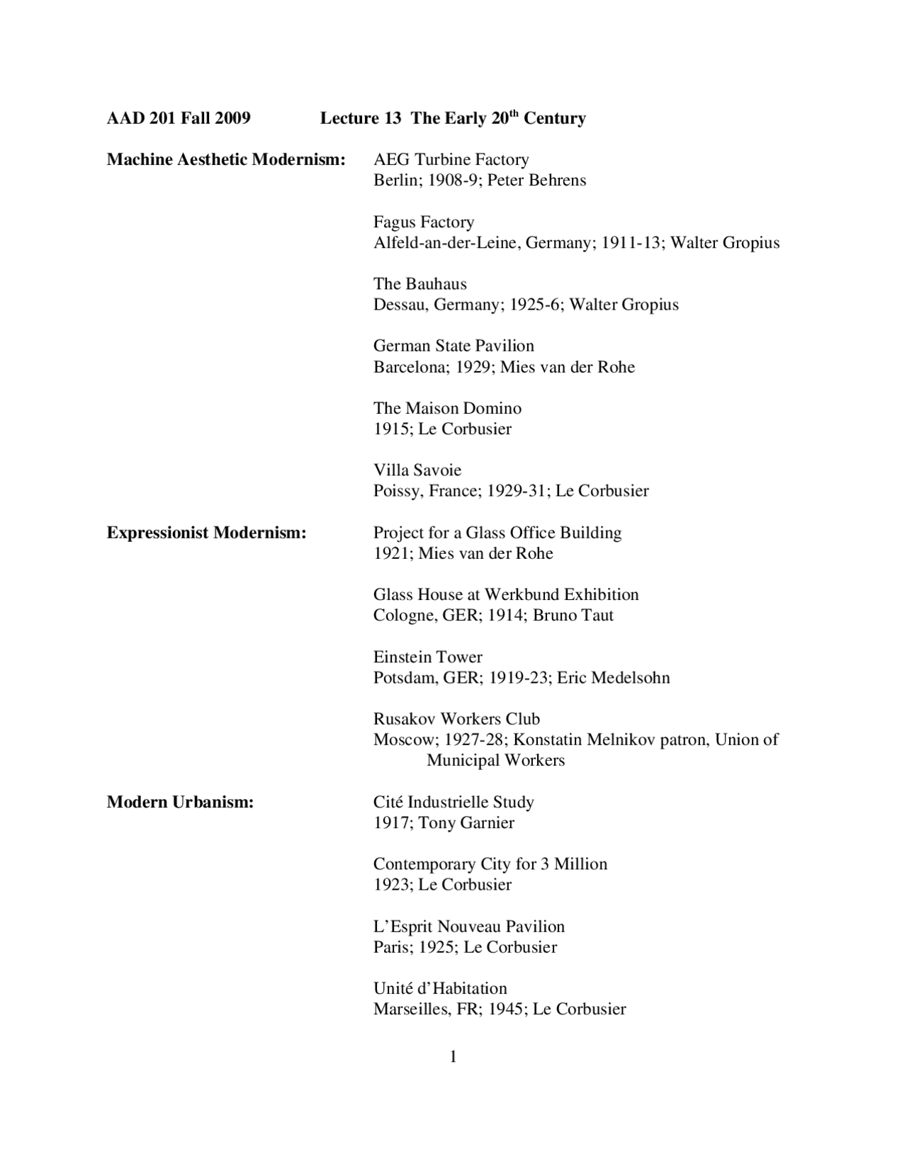 The Early 20th Century History Of The Built Environment Handout Aad 201 Docsity
