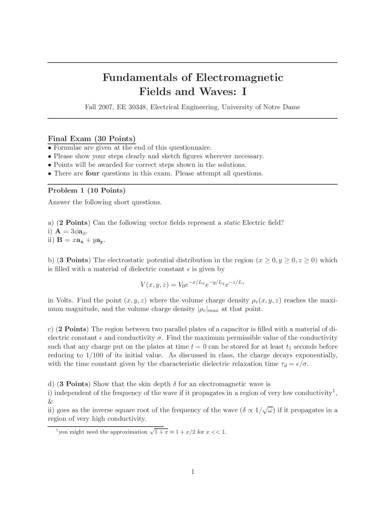 Fundamentals Of Electromagnetics In Electromagnetic Fields And Waves I