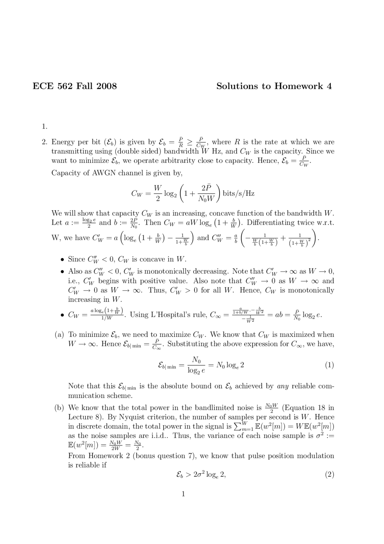 Solutions To Homework 4 Advanced Digital Communication Ece 562