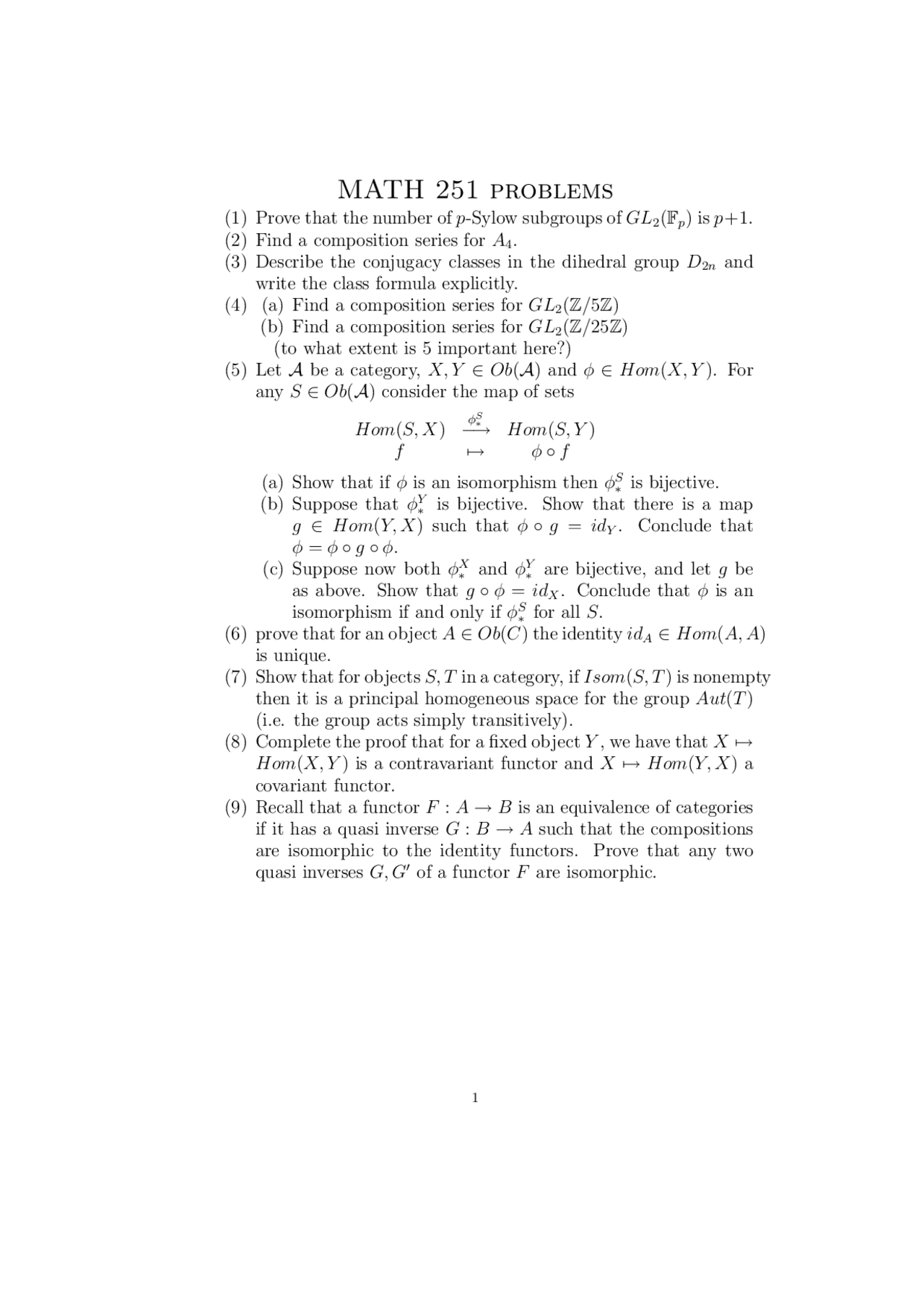 9 Problems On Algebra Assignment Math 2510 Docsity