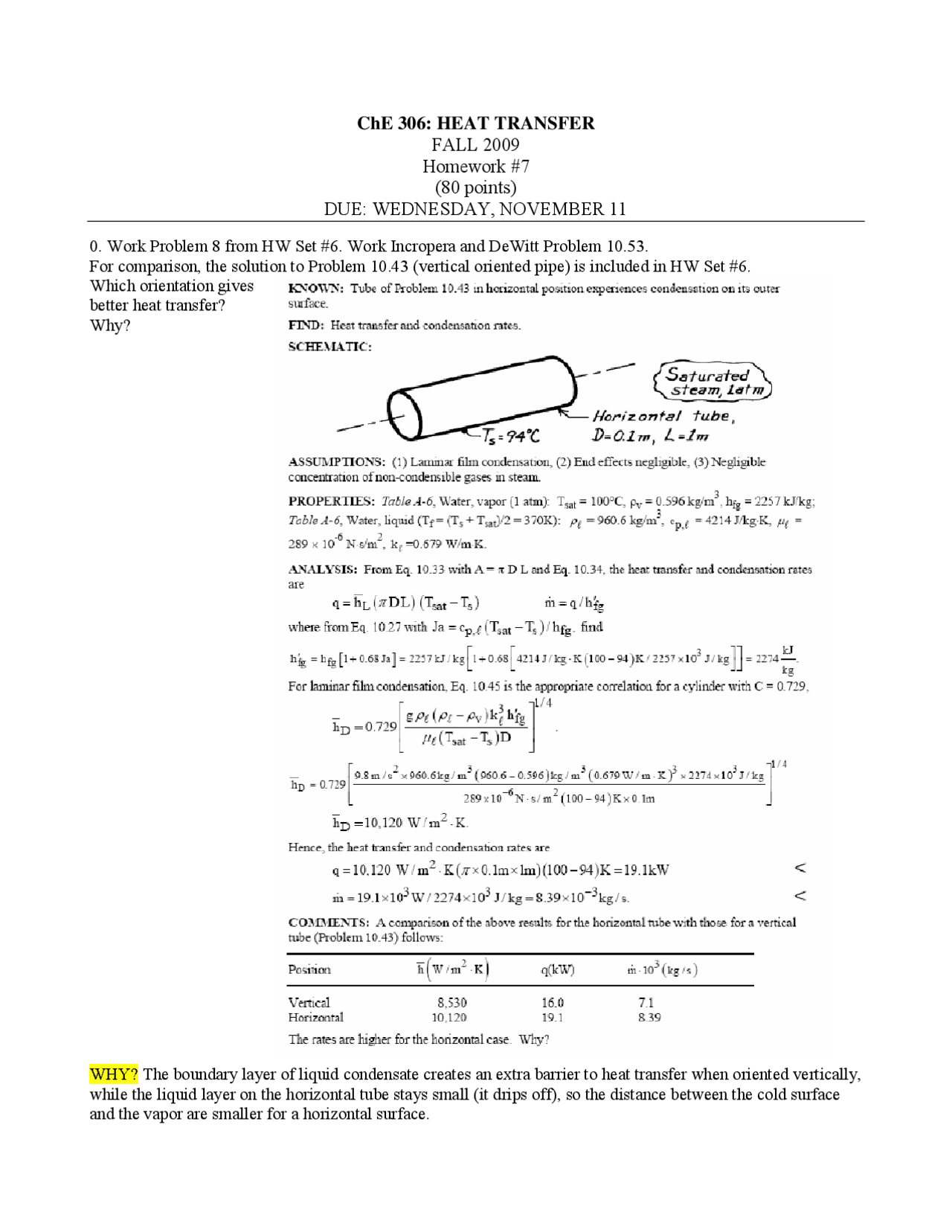Practice Problems on Heat Transfer Operations - Homework 7 | CHE 306 - Docsity
