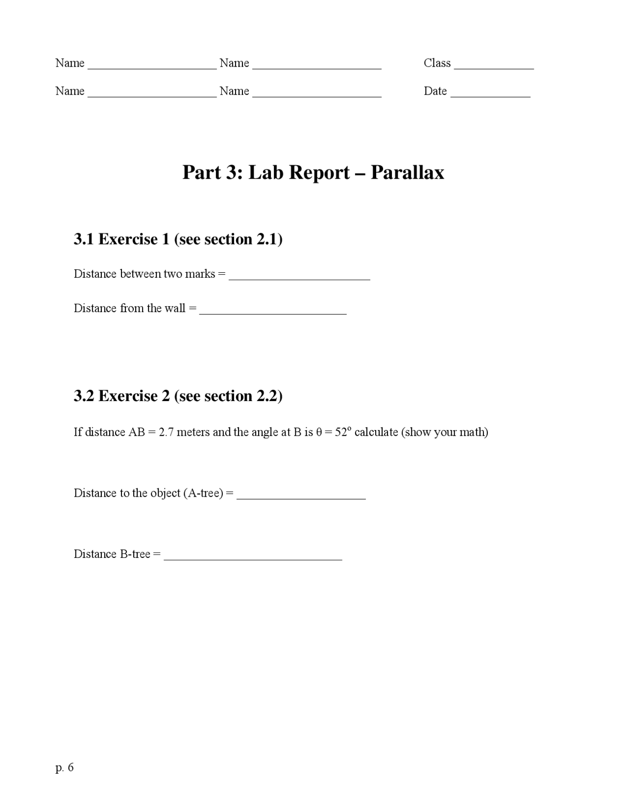 4 Exercises On Parallax In Astronomy Lab Report Astr 1401 Lab