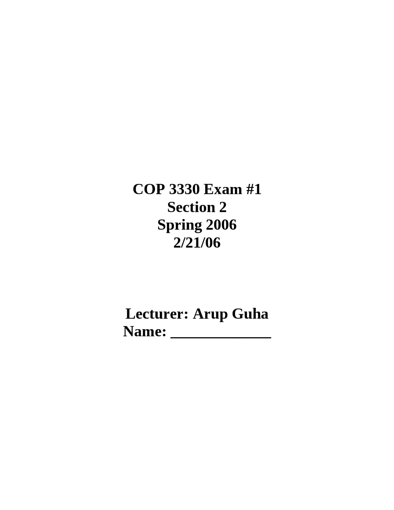14 Questions On Object Oriented Programming Exam 1 Cop 3330 Docsity