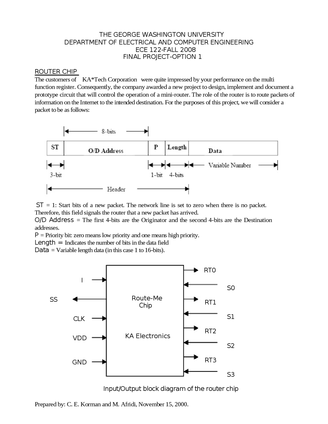 Router Chip - Final Project Report - Fall 2008 | ECE 122 - Docsity