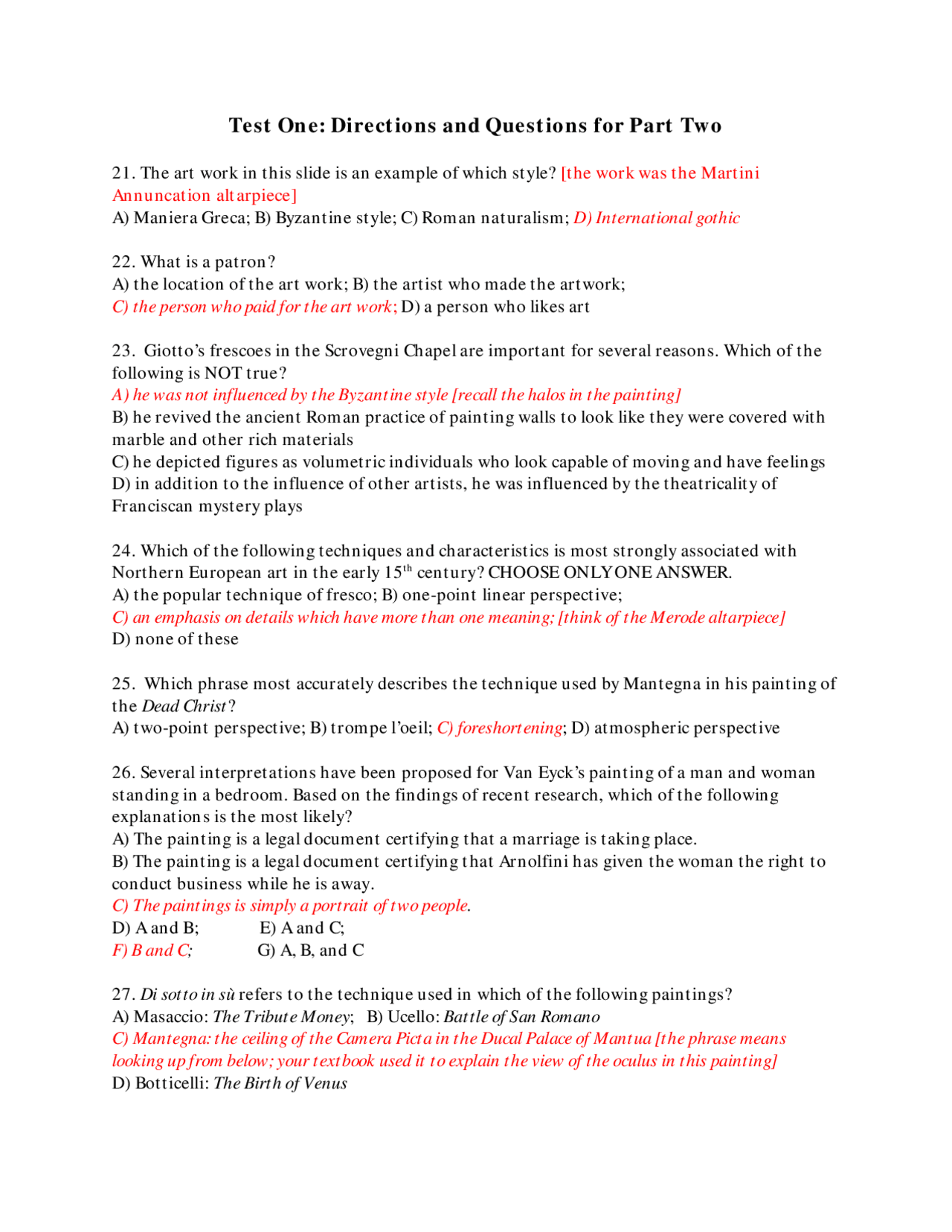 Test 1 with Directions and Questions - Art History Survey | ART 216 ...