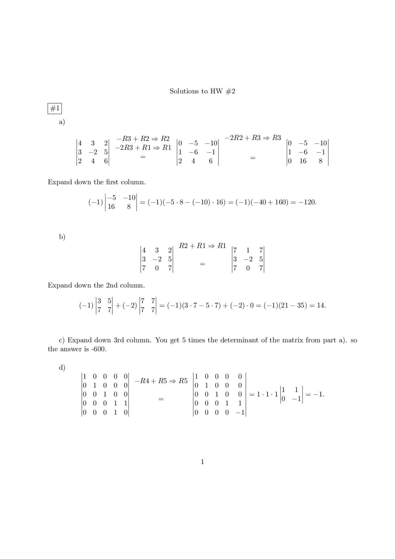 Homework 2 Solutions - Linear Algebra and Applications | MATH 21001 - Docsity