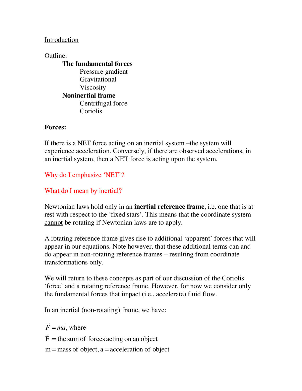 Introduction to the Fundamentals Forces - Outline | MET 4305 - Docsity