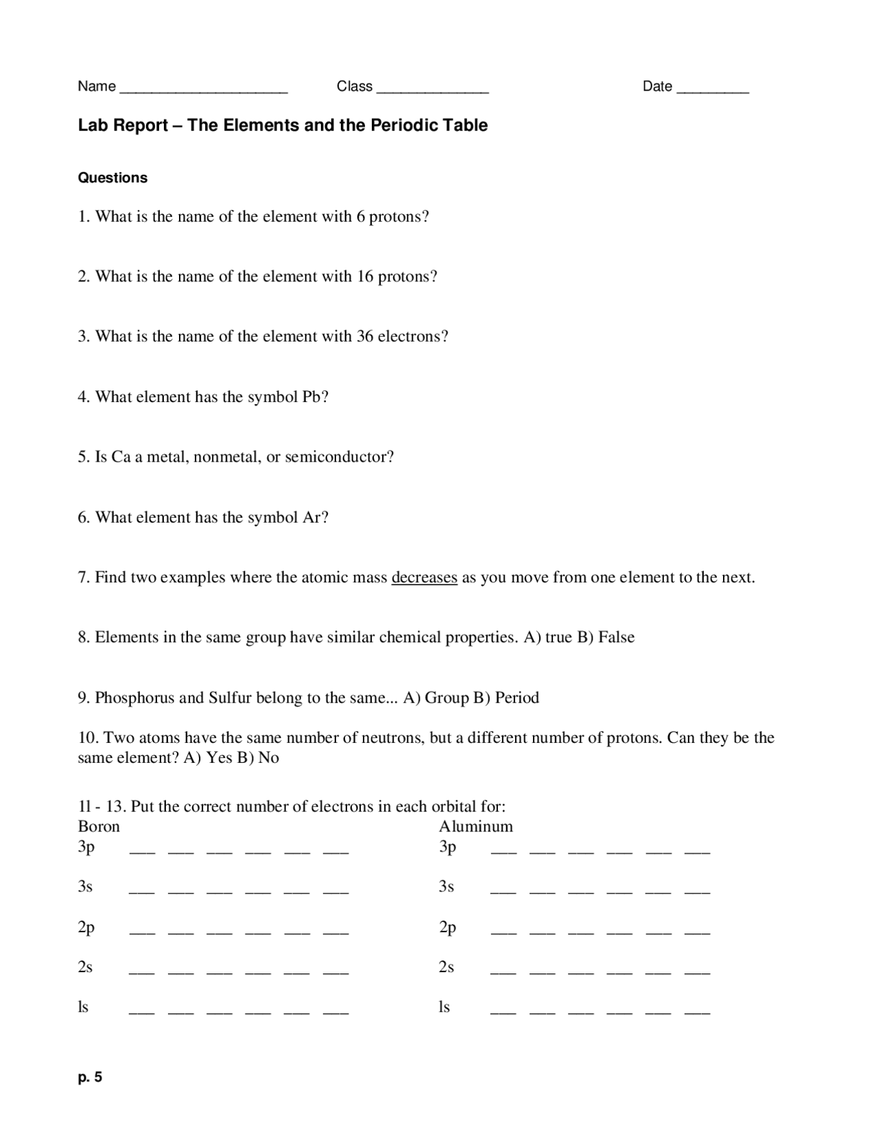 Lab Report - The Elements and the Periodic Table | PSCI 1422 | Lab ...