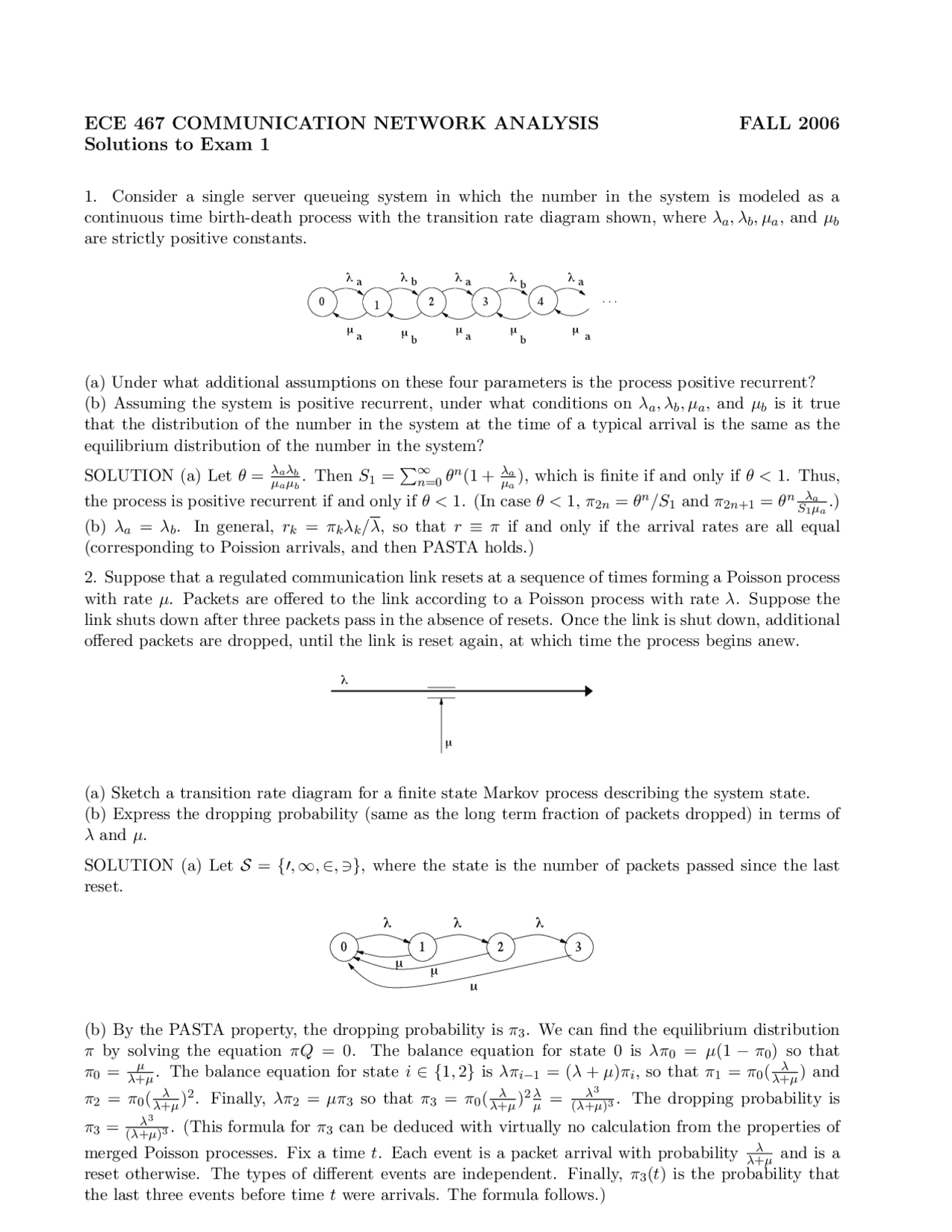 Solution To Exam 1 For Communication Network Analysis Ece 567 Exams