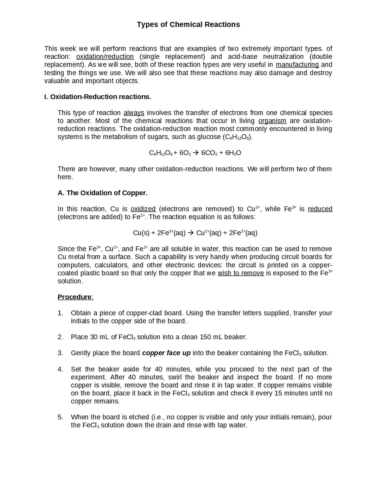 Lecture Notes On Types Of Chemical Reactions Ch 081 Docsity